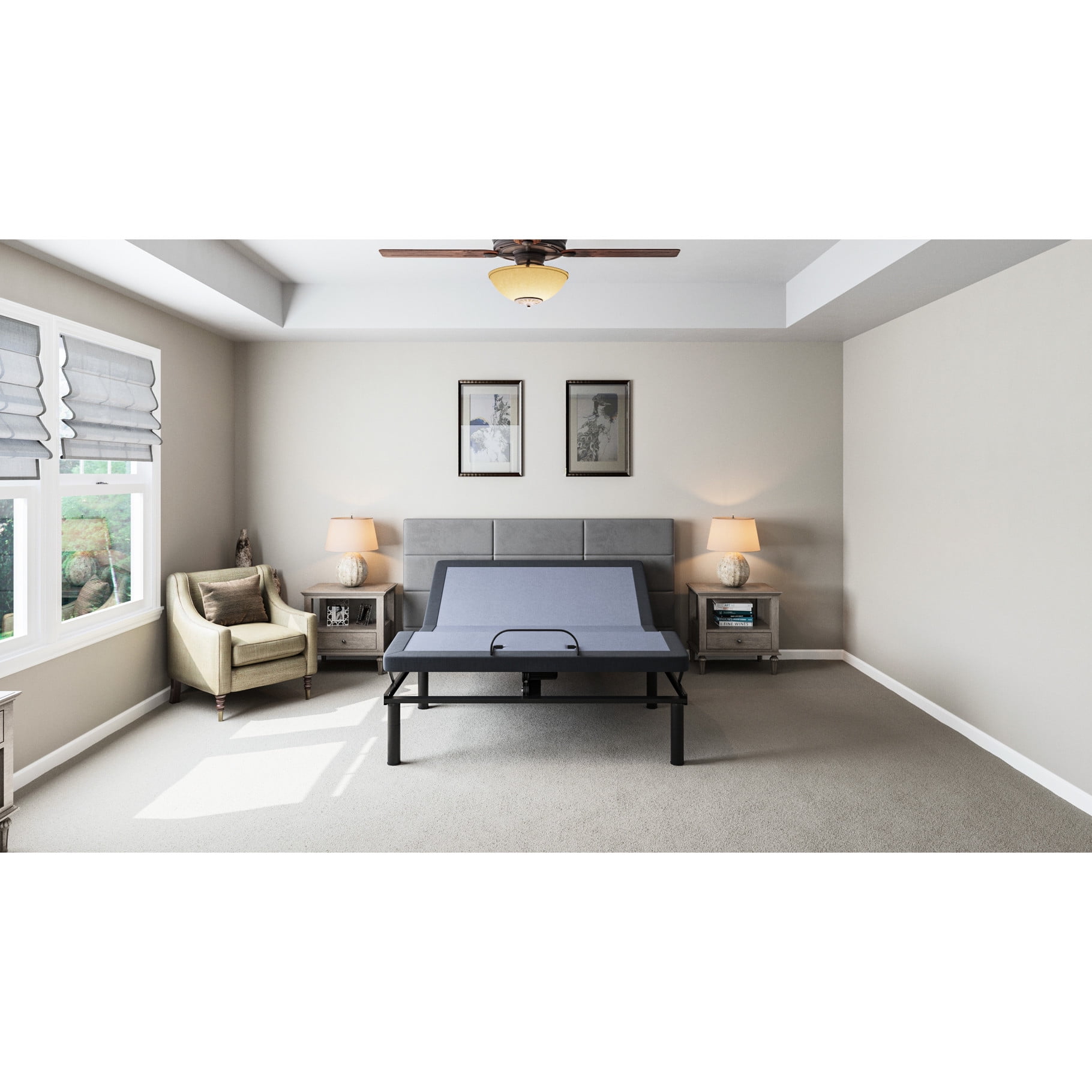 Blue-gray Steel Queen Adjustable Bed Base with Wireless Remote, Memory ...