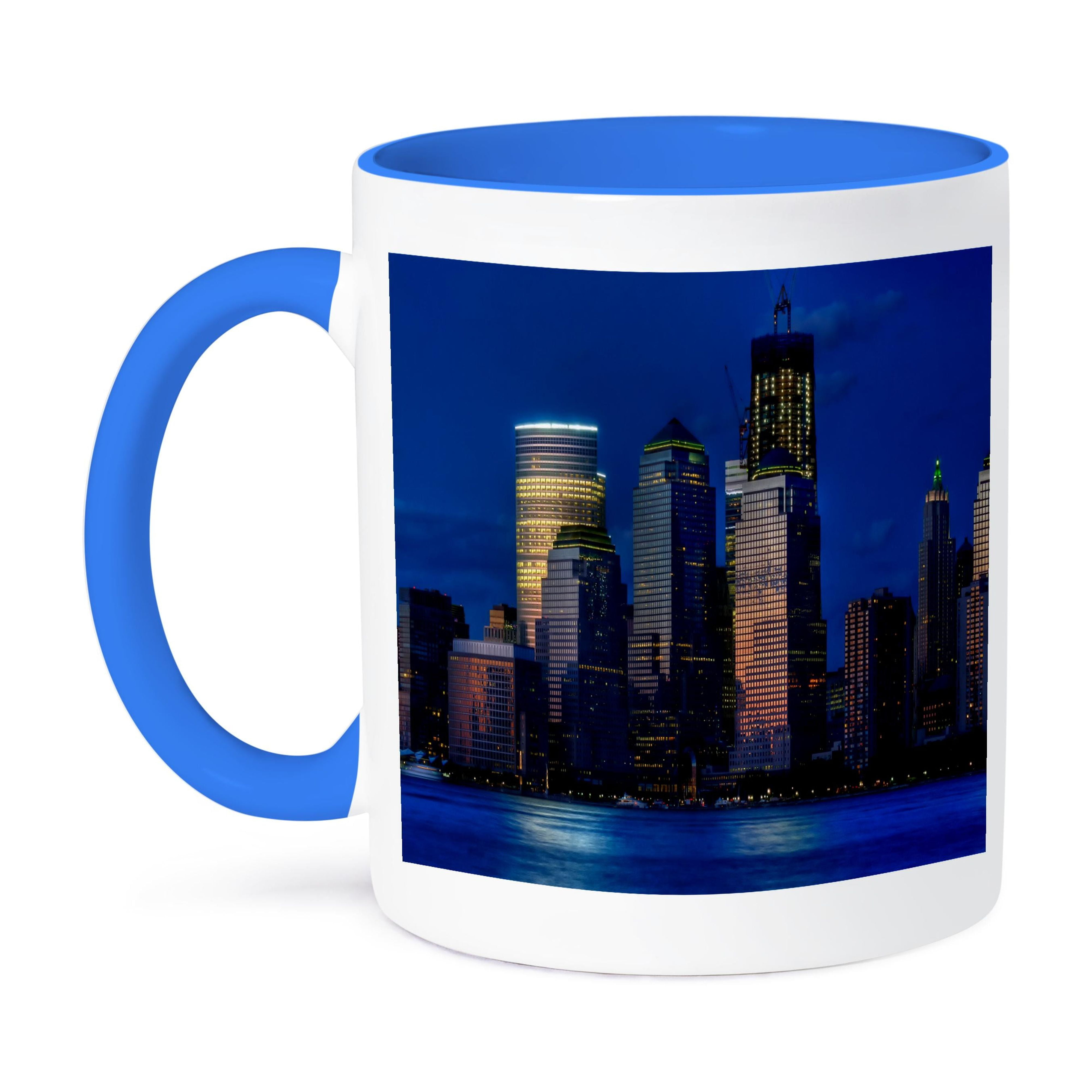 3dRose, Blue hour skyline of Hudson River and NYC, 15oz Two-Tone Blue ...