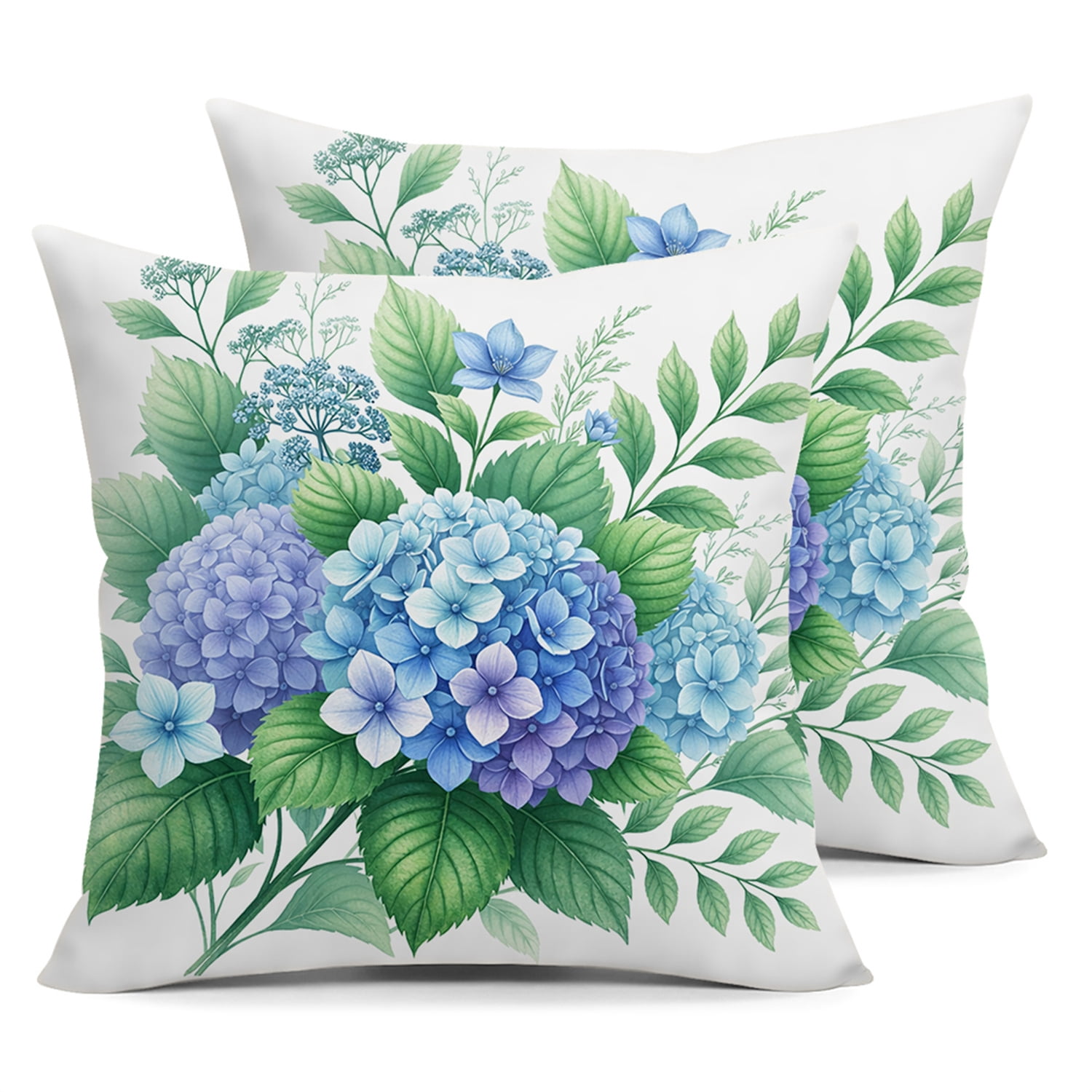 Blue hydrangea green plant spring and summer pillow cover is suitable ...