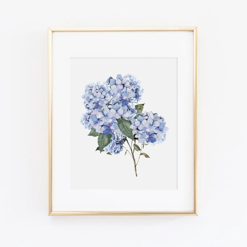 Blue hydrangea poster | Hydrangea art | Hydrangea flower print ...