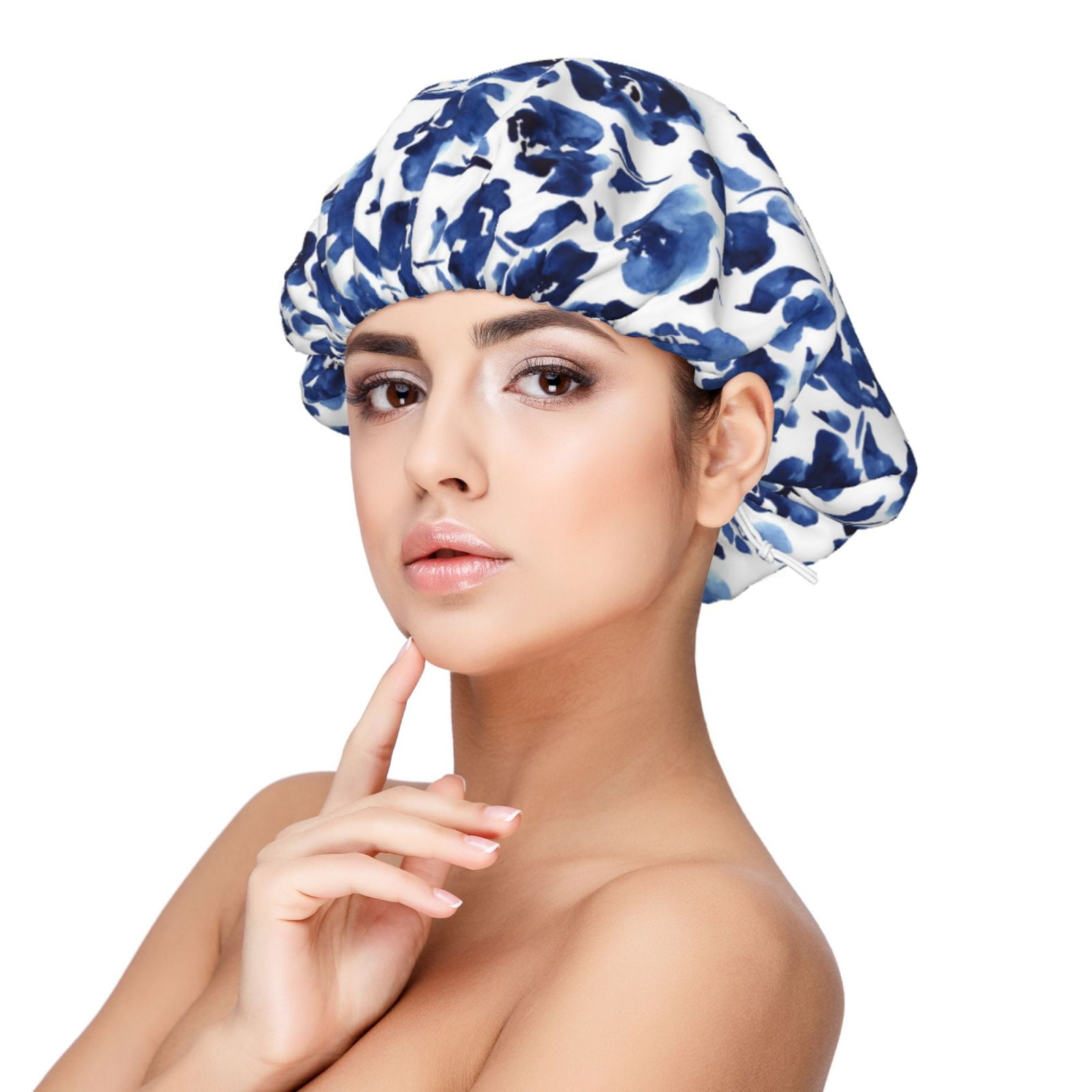Blue ink flowers Silk Bonnet for Sleeping Women Men, Adjustable Elastic ...