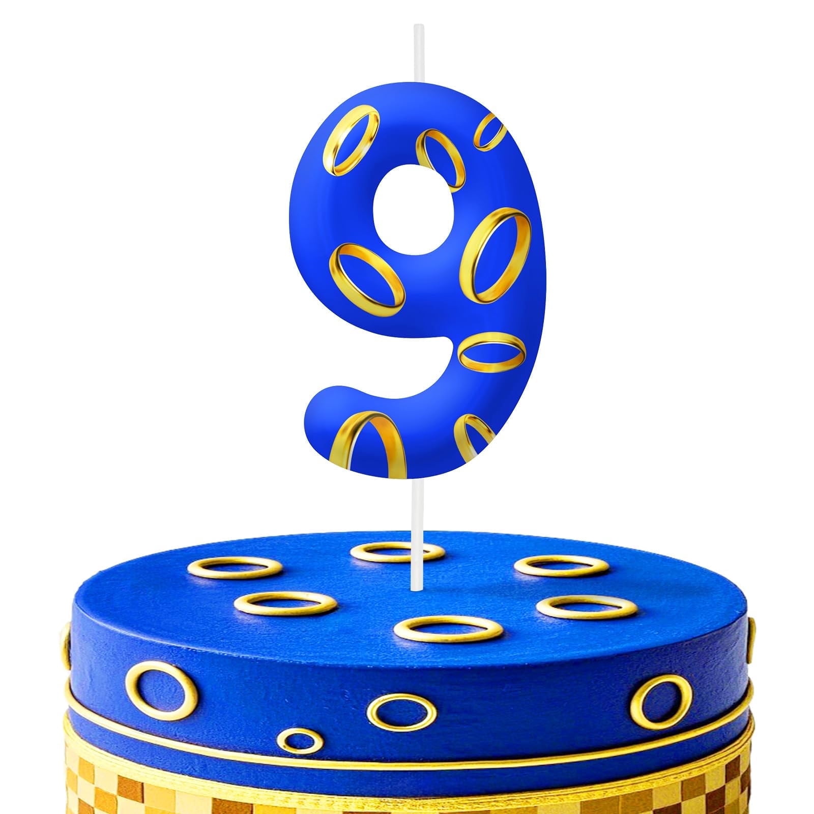 Blue number 9 birthday candle (9 candle), gold ring print birthday ...