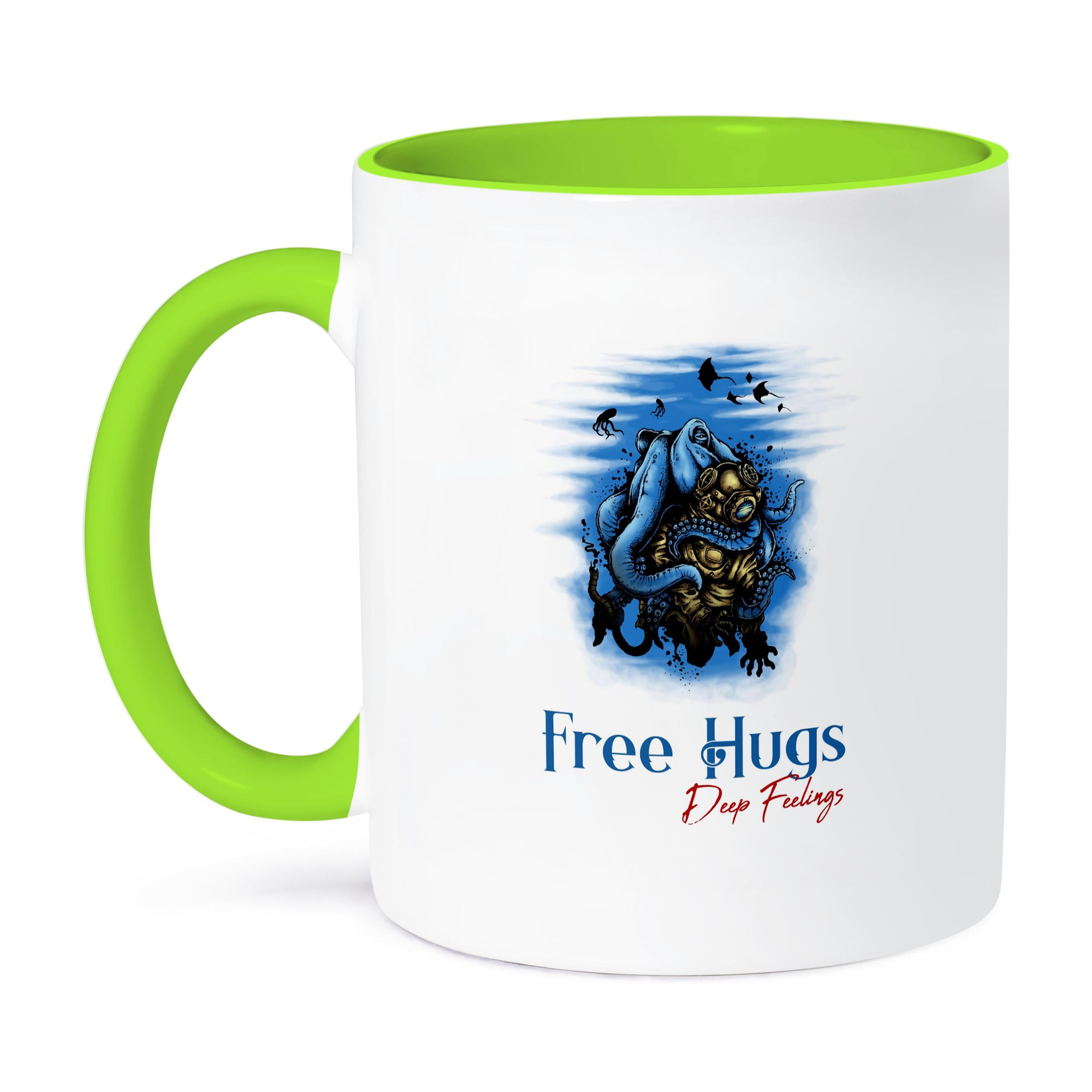 3dRose, Blue octopus hugs a diver armor. Text Free hugs, deep feelings ...