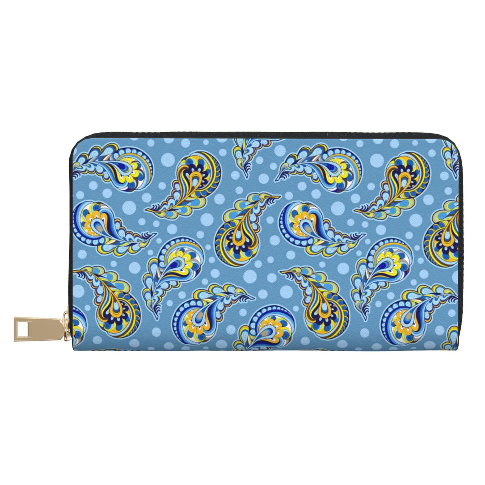 Blue paisley pattern Wallet Women, Leather Bifold Multi Card Wallet ...
