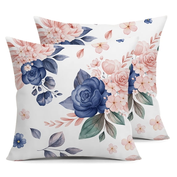 Blue pink rose flower spring and summer pillow cover is suitable for ...