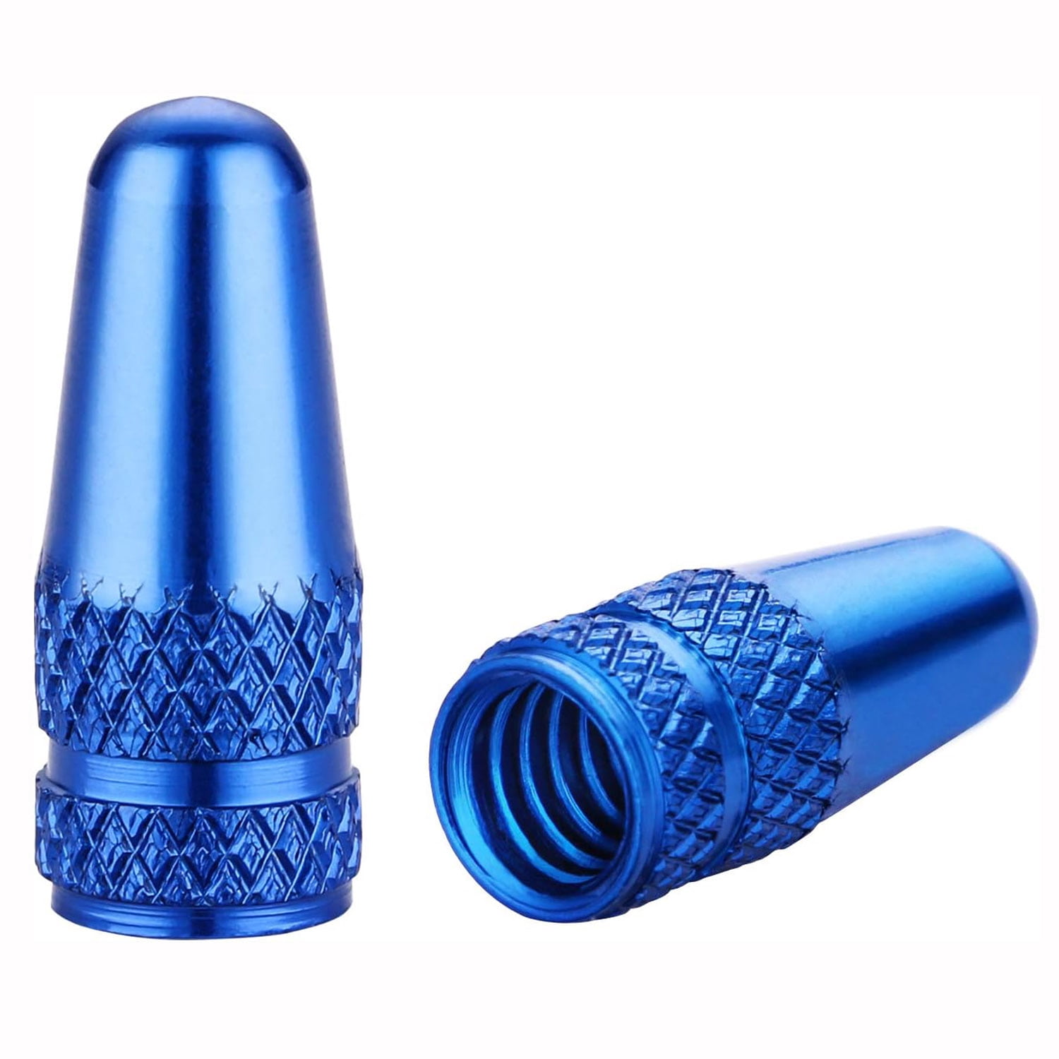 Blue presta valve caps aluminum anodized bike tire air dust stem covers ...