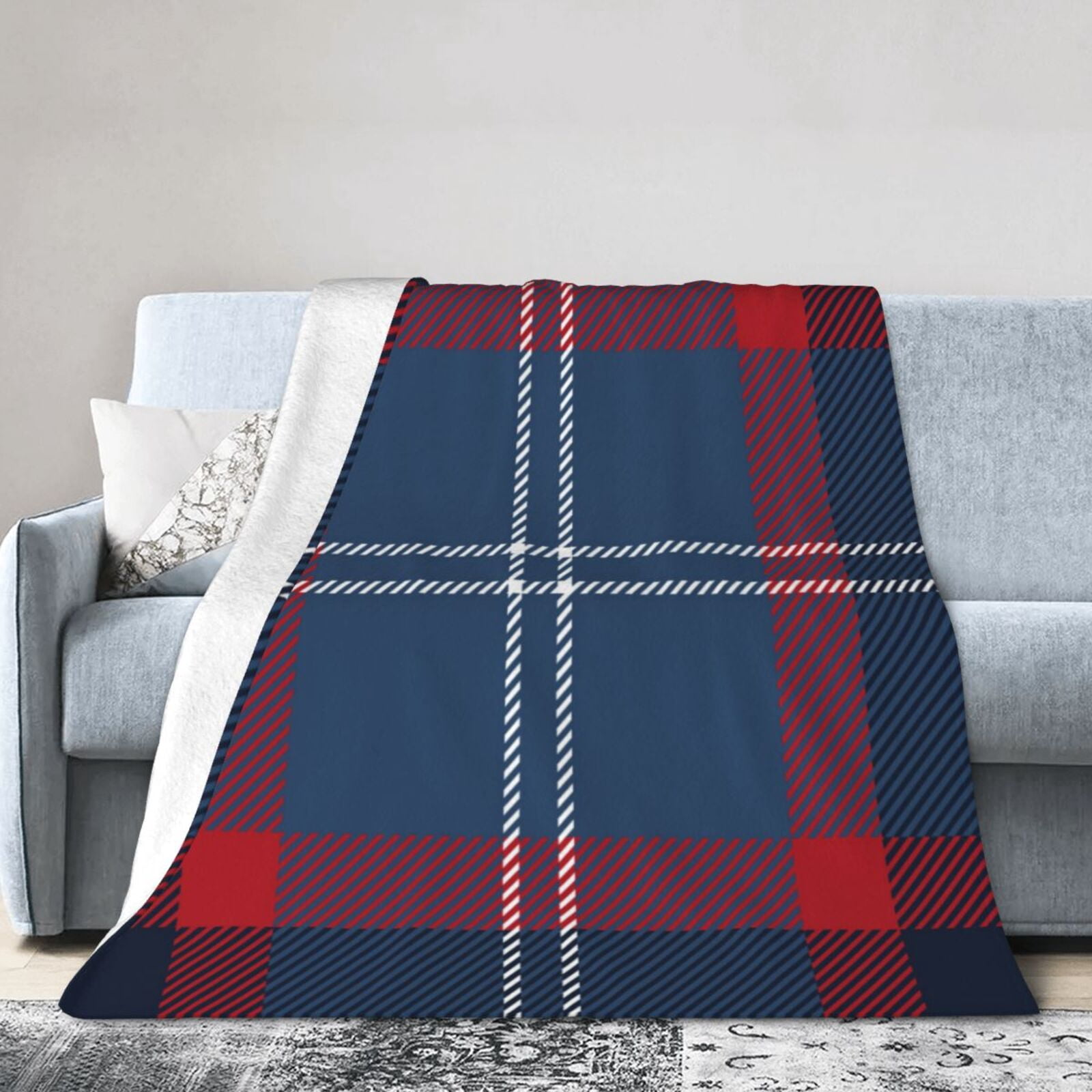 Blue red and white tartan plaid Flannel Blanket Funny Ultra-Soft Micro ...