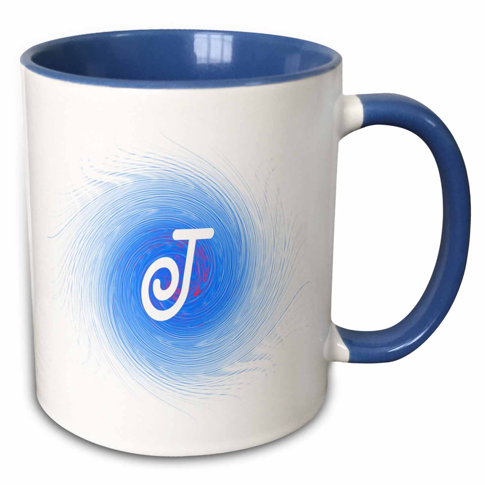 Blue, red spiral clouds of a hurricane storm. Gorgeous letter T 15oz ...