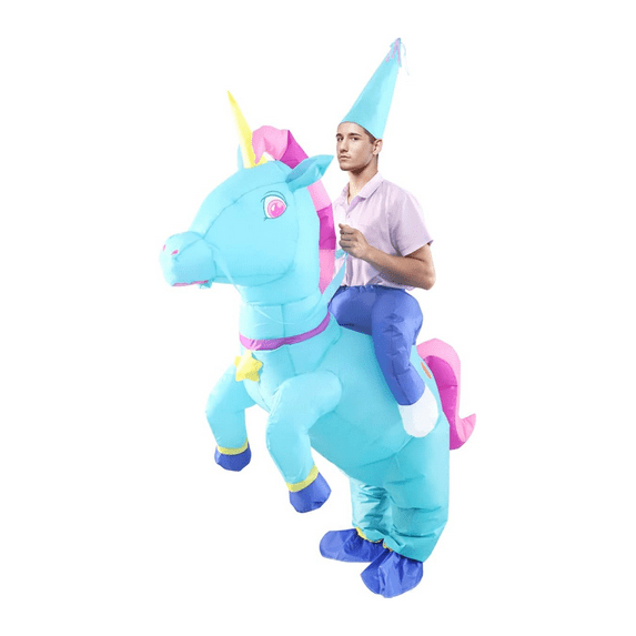 Blue riding unicorn inflatable dress up costume, suitable for party ...
