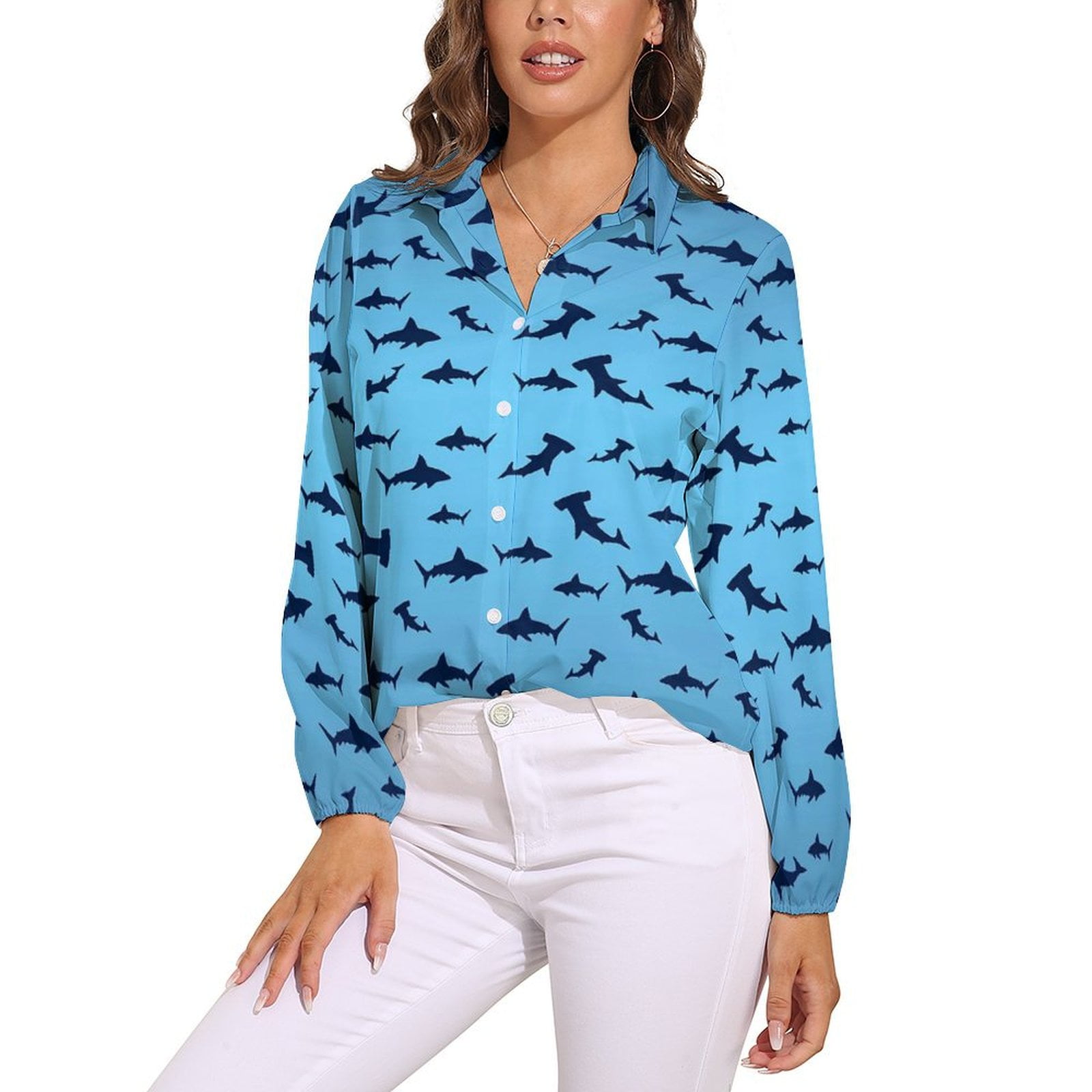Blue s Blouse Long Sleeve Animal Office Work Blouses Women Street Style ...