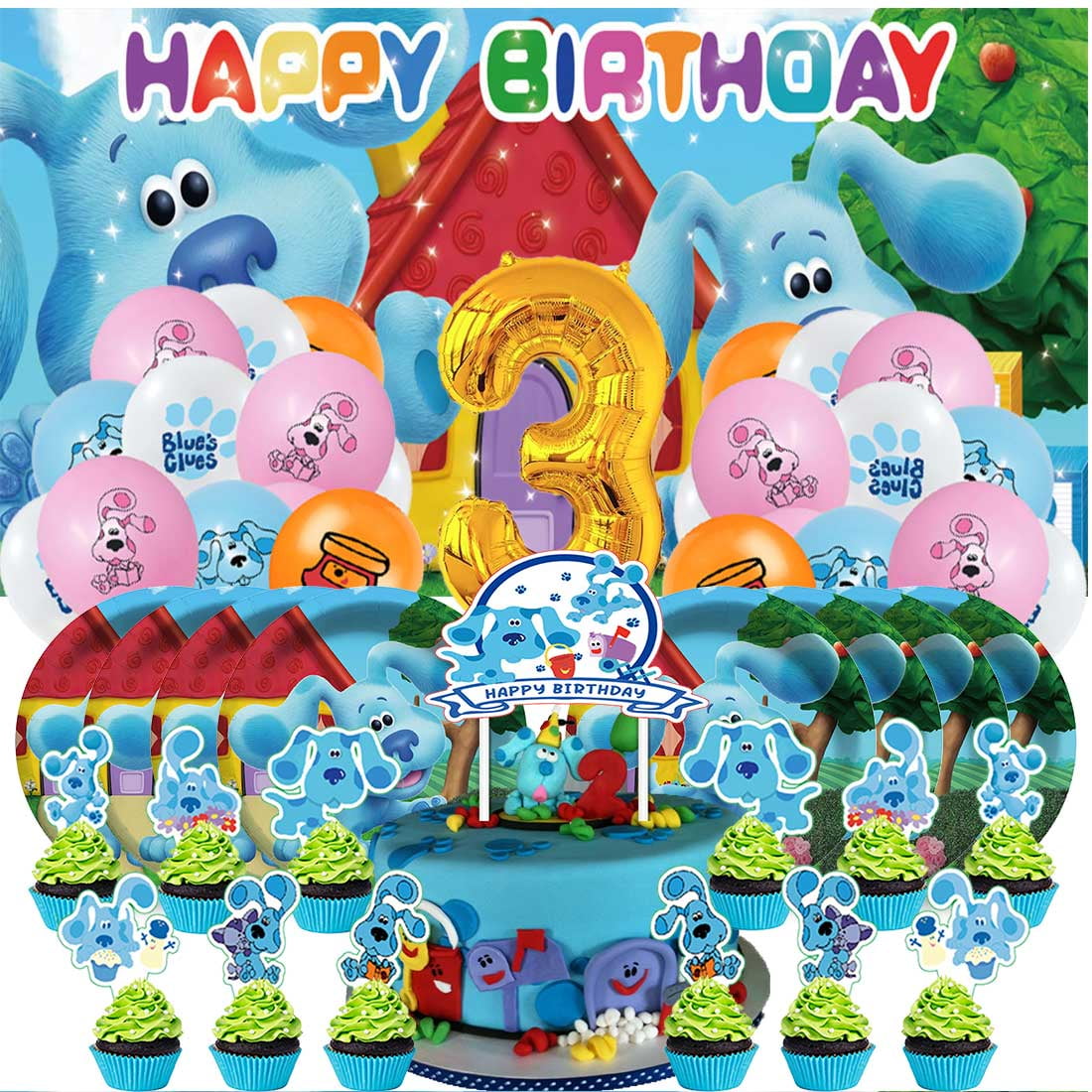 Blue's Clues Balloons Party Supplies 3rd Decor Tableware Birthday Cake ...