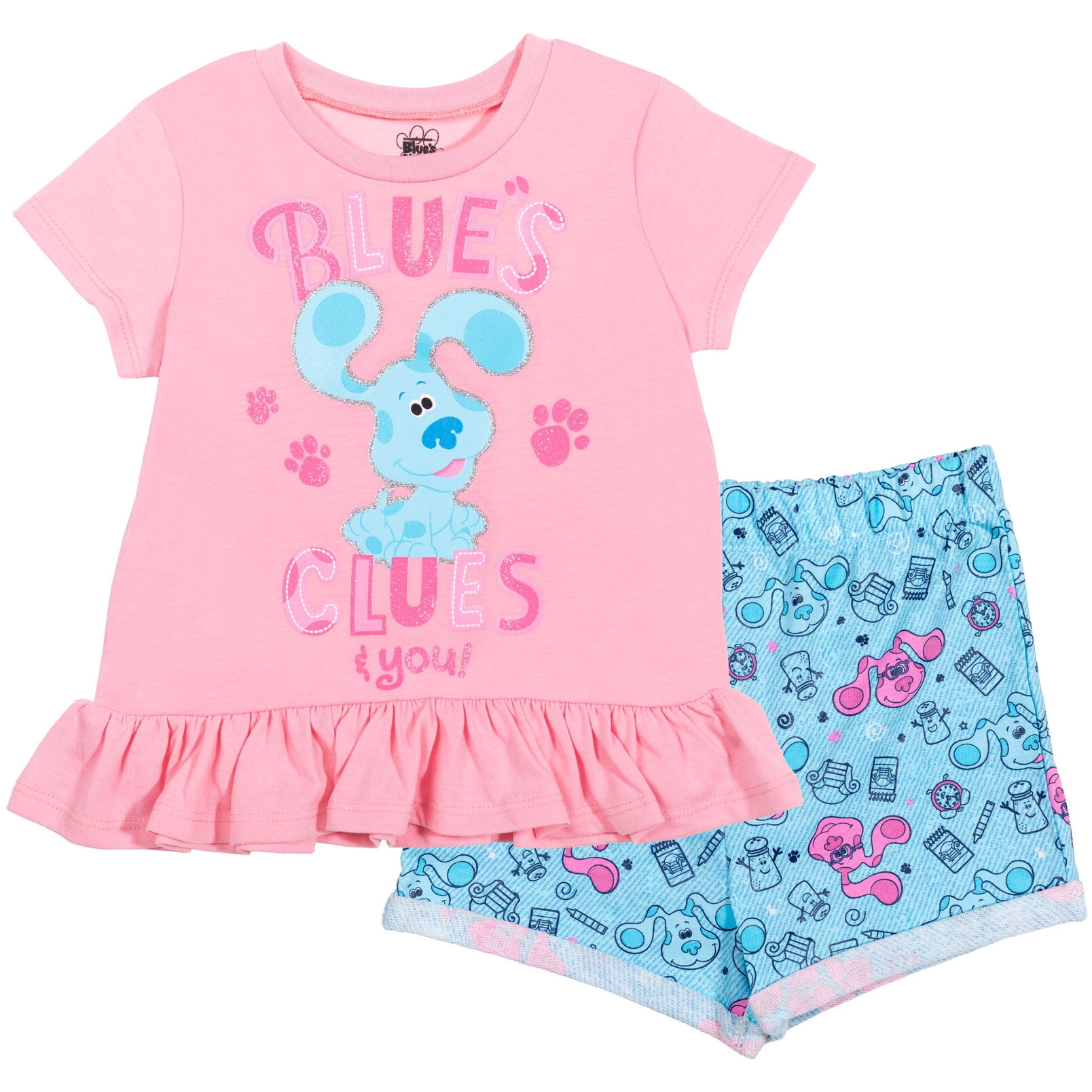 Blue's Clues Toddler Girls Peplum T-Shirt and French TerryShorts Outfit ...