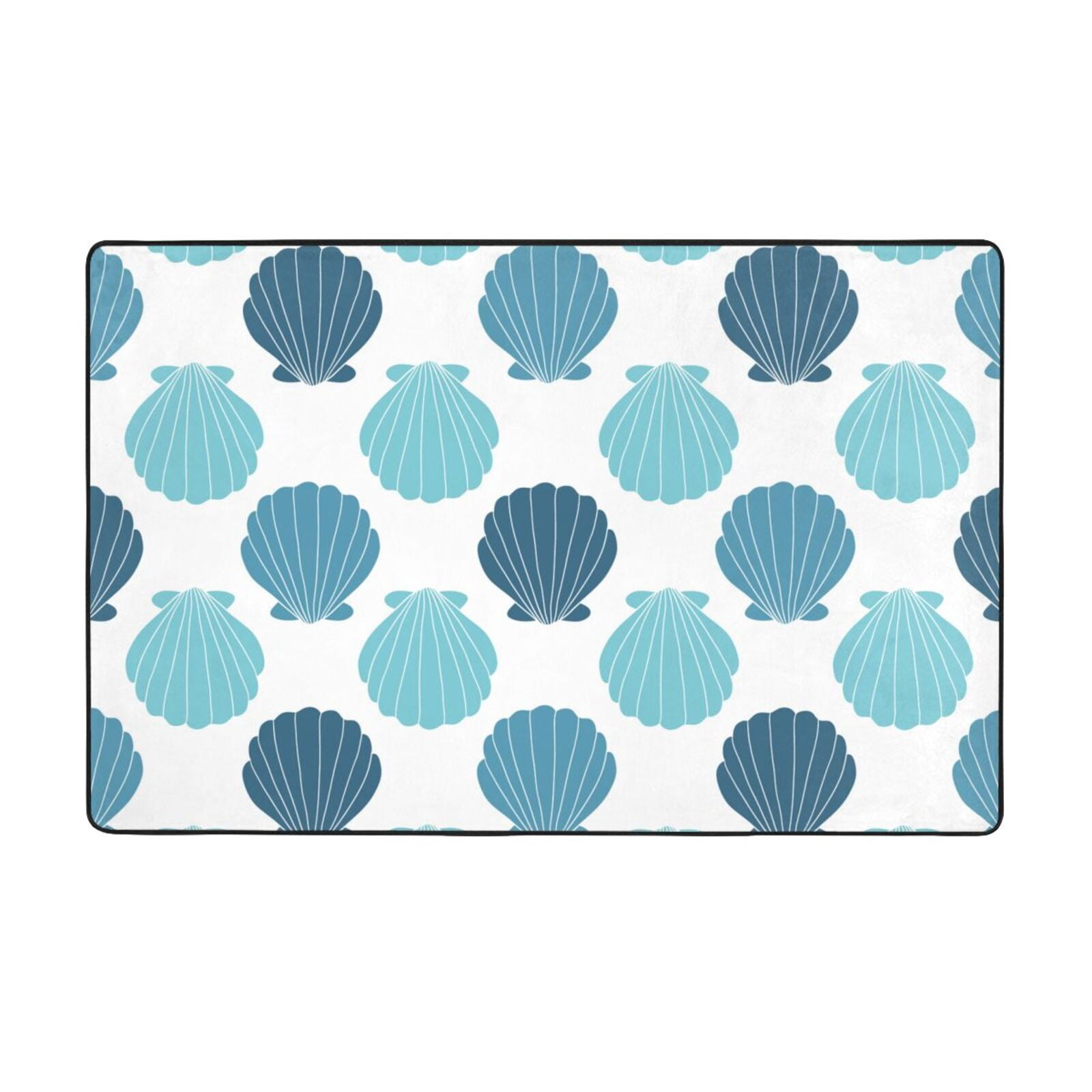 Blue scallop Soft Indoor Outdoor Rug, Washable Rugs for Living Room ...