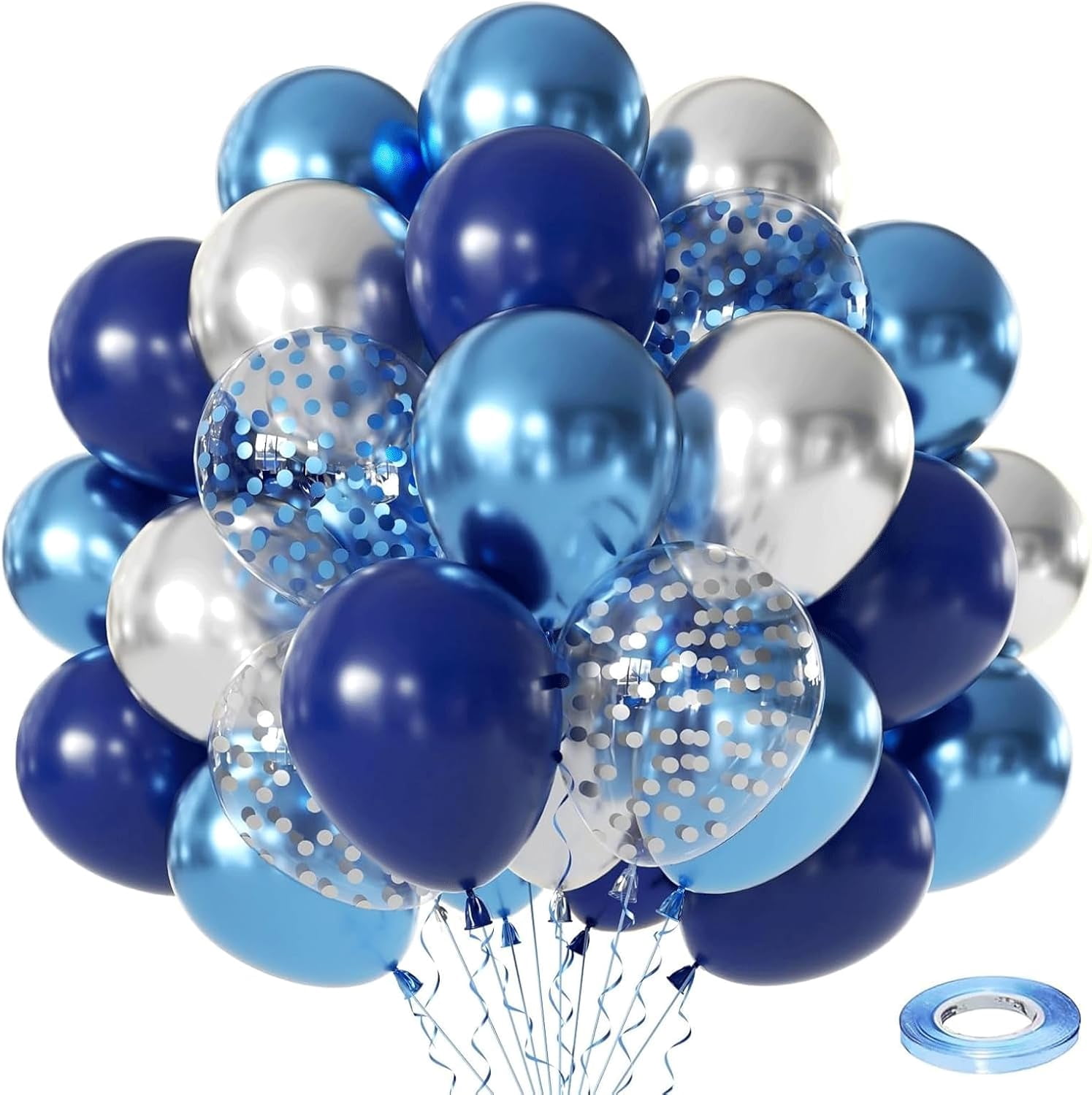 Blue and silver balloon set, 60 pieces of 12-inch metallic blue and ...