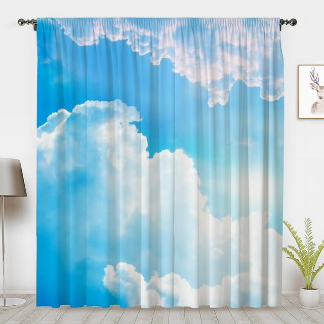 Blue Sky and White Clouds Window Curtains Modern Minimalistic Style ...