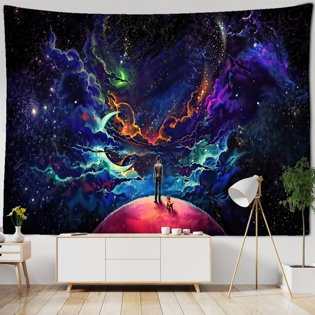 Blue starry sky stars cosmic space tapestry wall hanging large ...