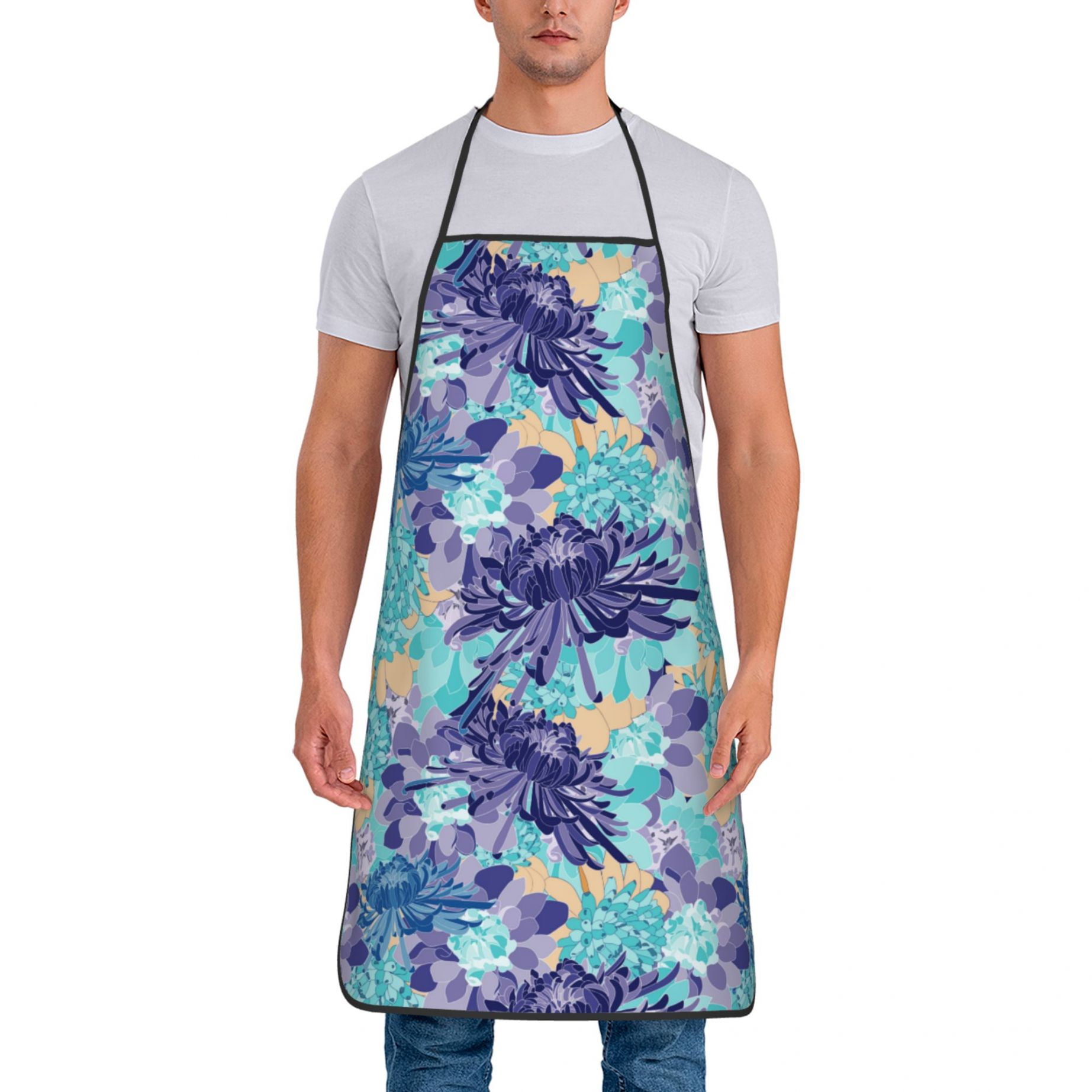 Blue style floral pattern Aprons for Women Men Waterproof Apron Kitchen ...