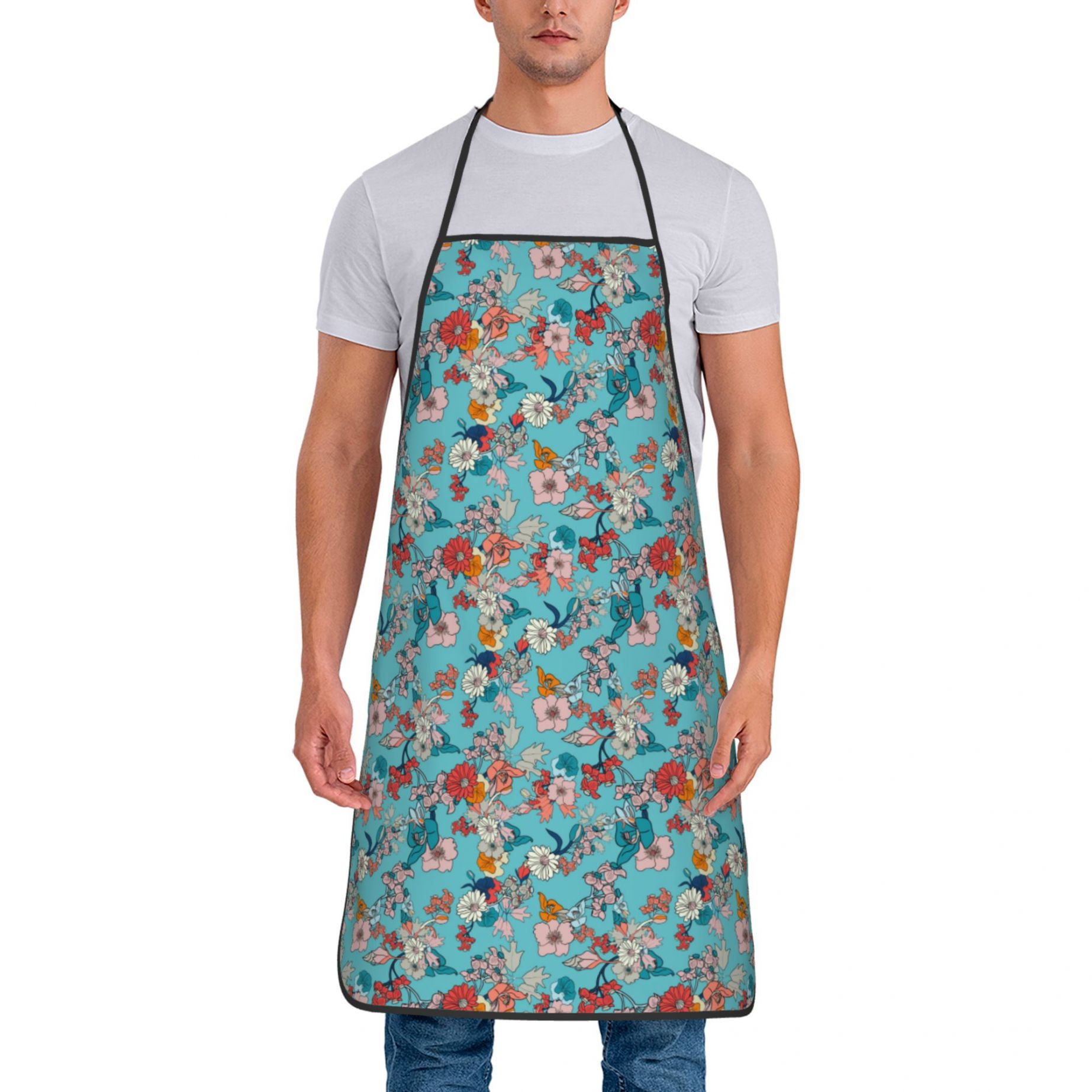 Blue style floral pattern Aprons for Women Men Waterproof Apron Kitchen ...