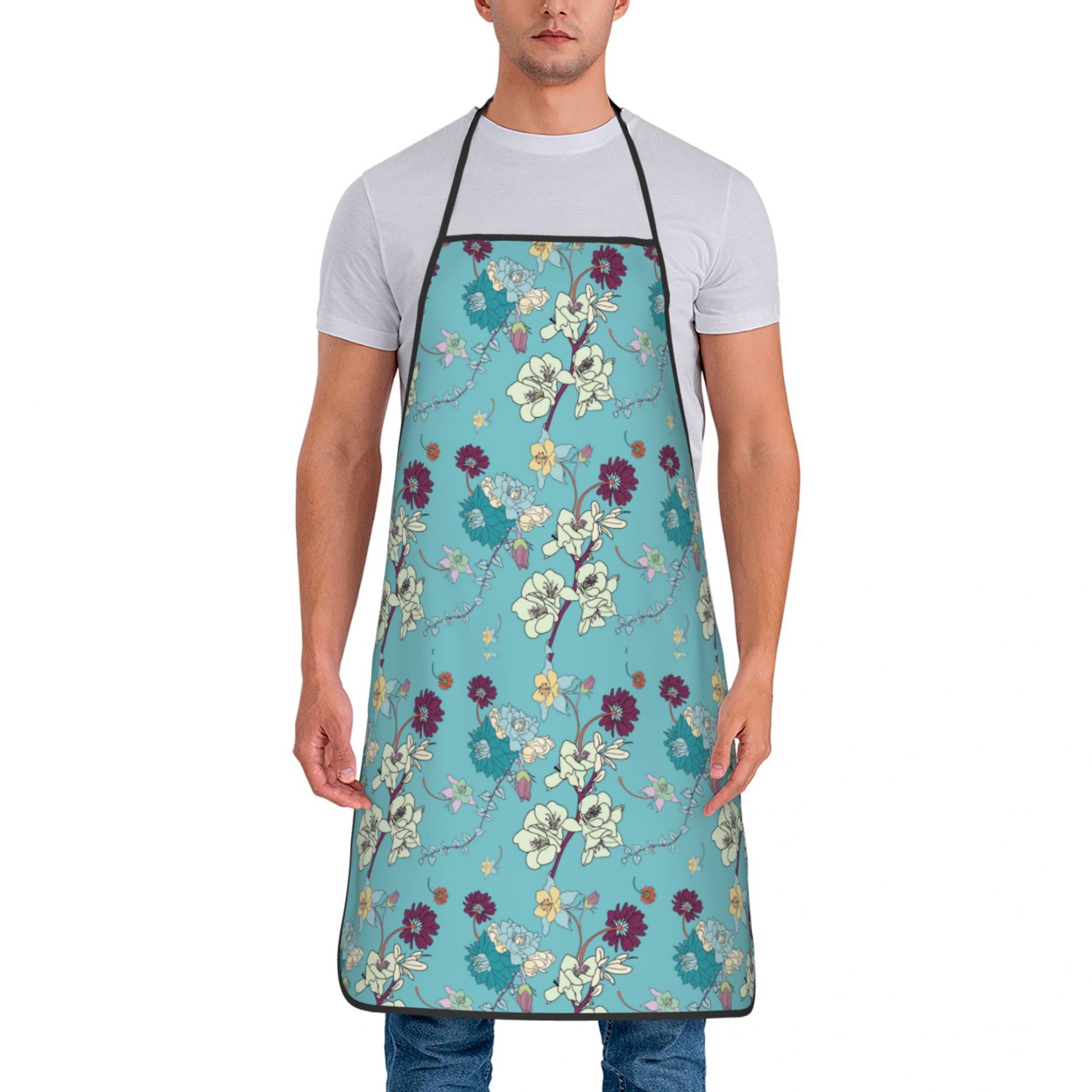 Blue style floral pattern Aprons for Women Men Waterproof Apron Kitchen ...