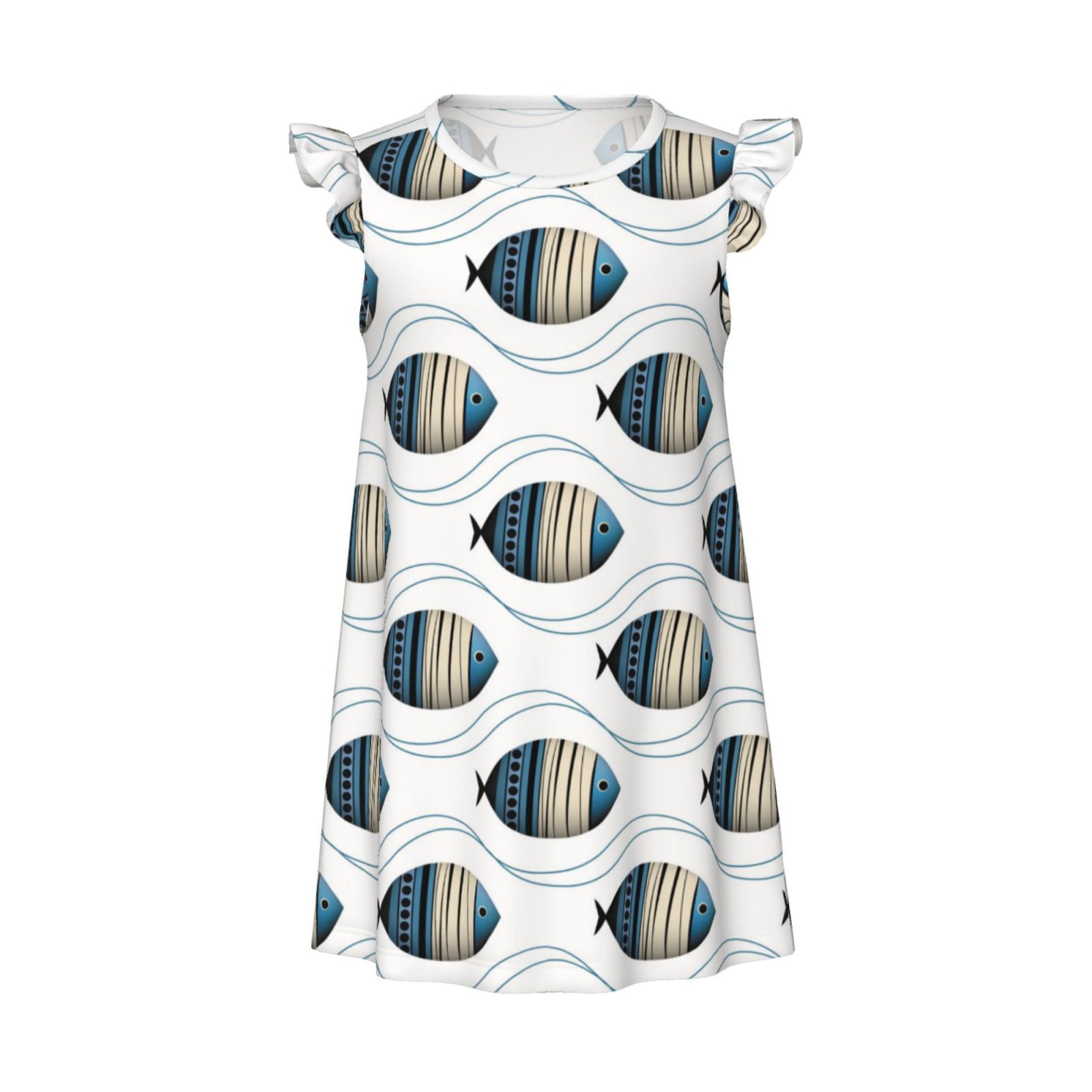 Blue swimming fish Girls Nightgowns, Short Sleeves Dress Girls ...