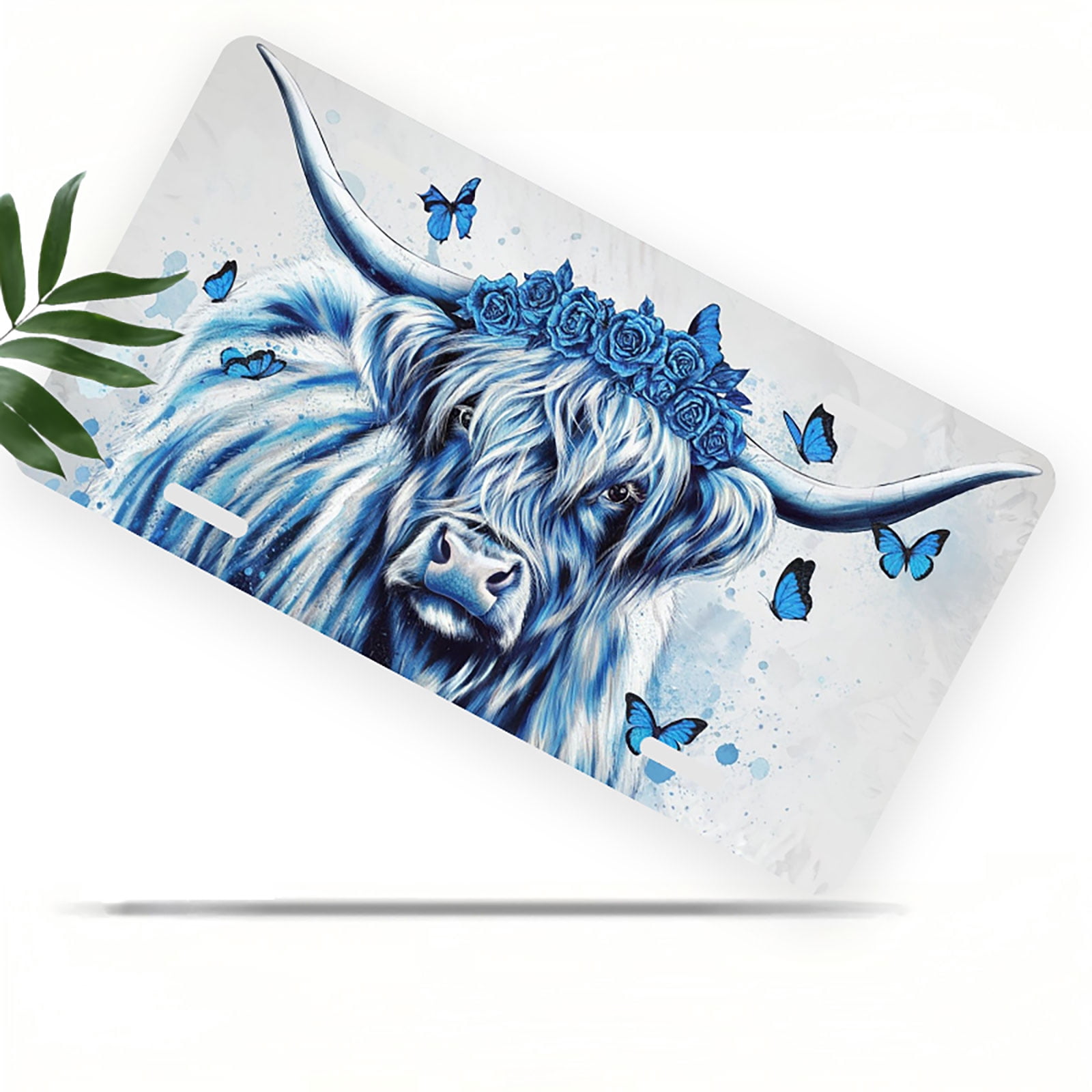 Blue themed Highland Cow Front License Plate, Metal License Plate ...