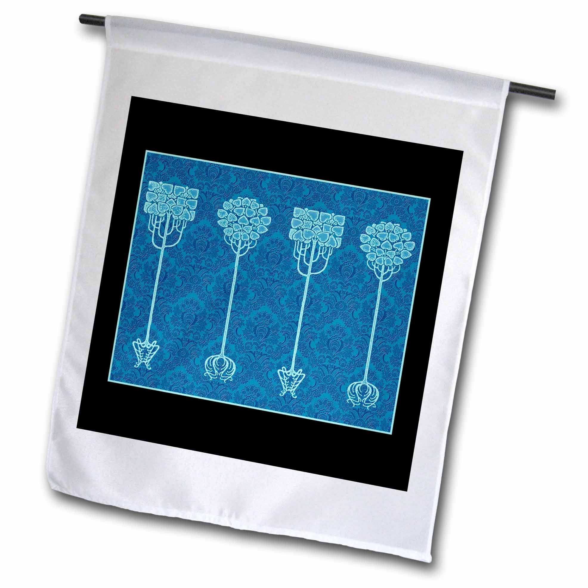 Blue trees on cerulean blue damask background 12 x 18 inch Garden Flag ...