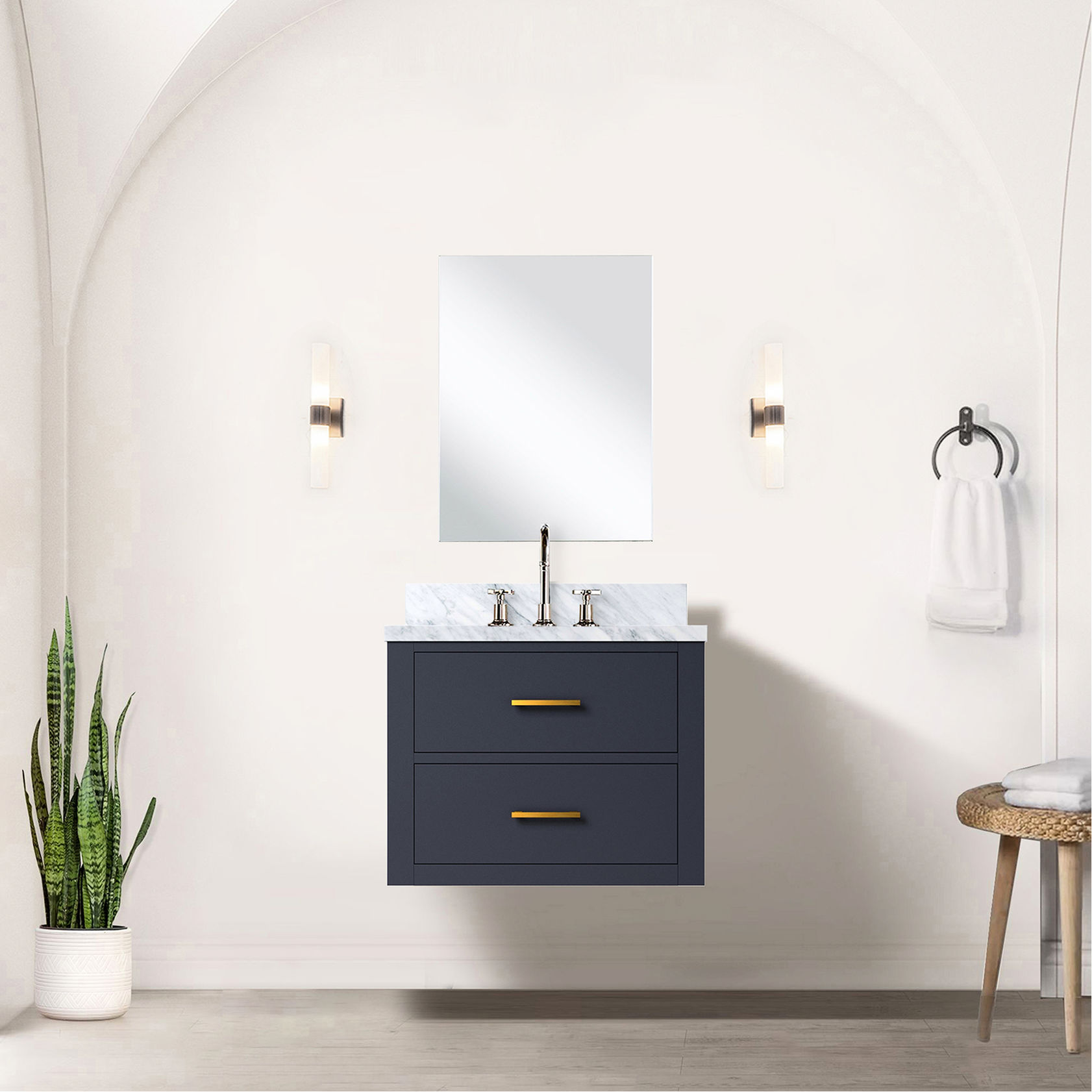 Blue vanity with MDF filler | Great for modern bathrooms with frameless ...