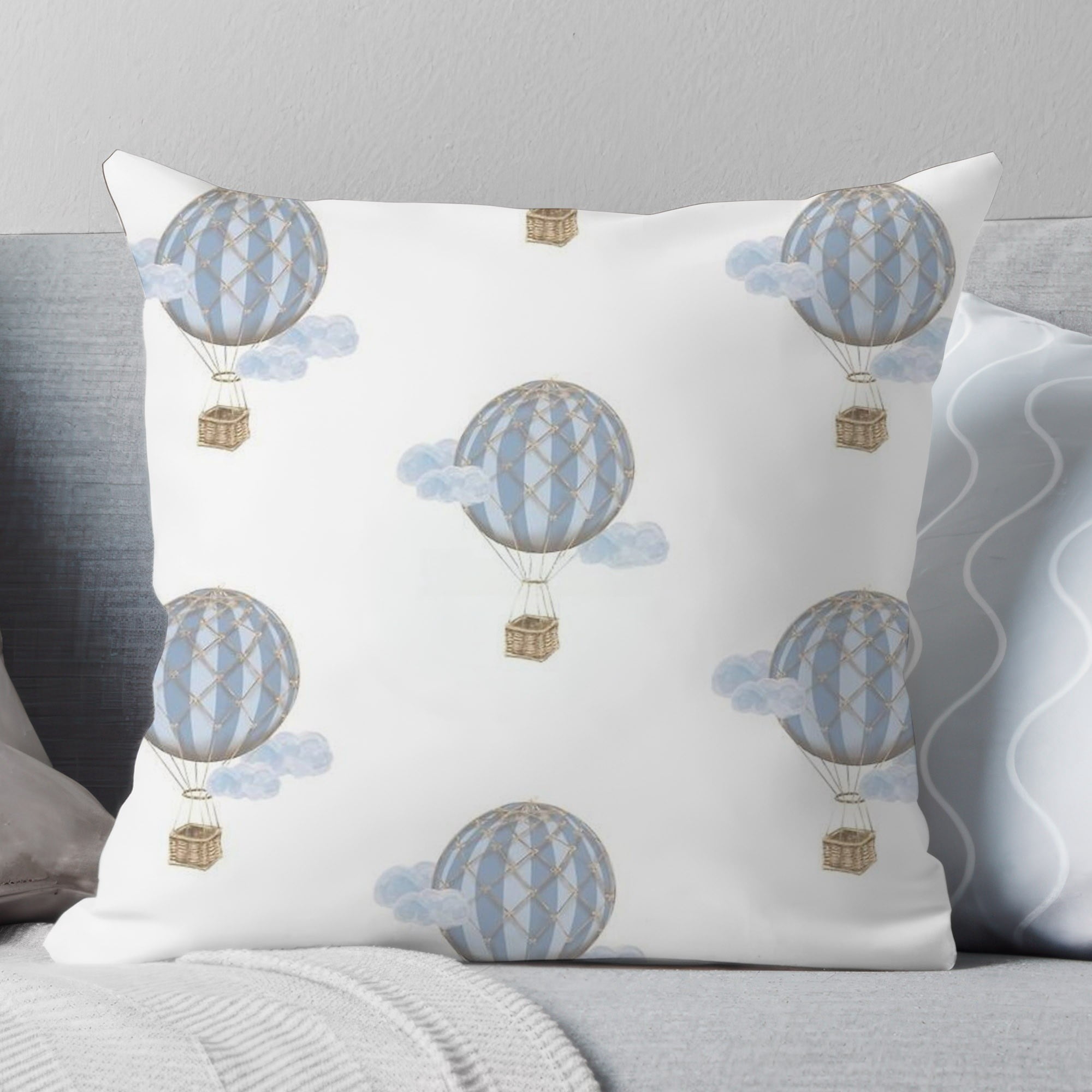 Blue vintage hot air balloon pattern pillow covers, these soft and non ...