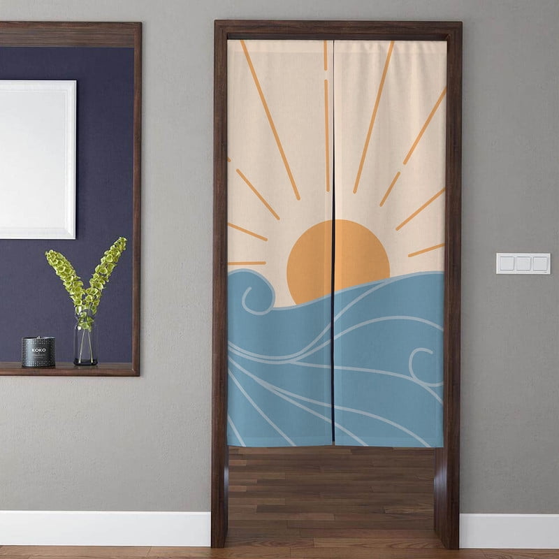 Blue waves Noren Door Curtain Bohemia Art sunrise golden sunshine ...