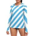 Blue-white Diagonal Stripes Women's Rash Guard Shirts UPF 50+ Sun ...