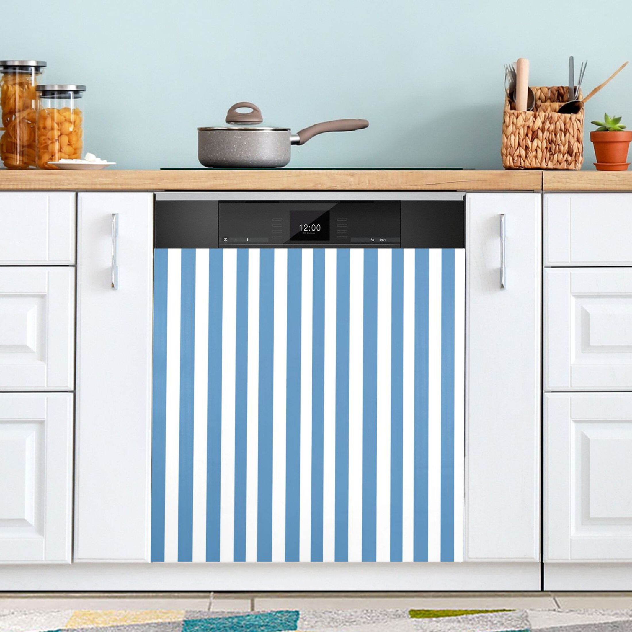 Blue-white Narrow Stripes Dishwasher Magnet Refrigerator Magnetic Cover ...