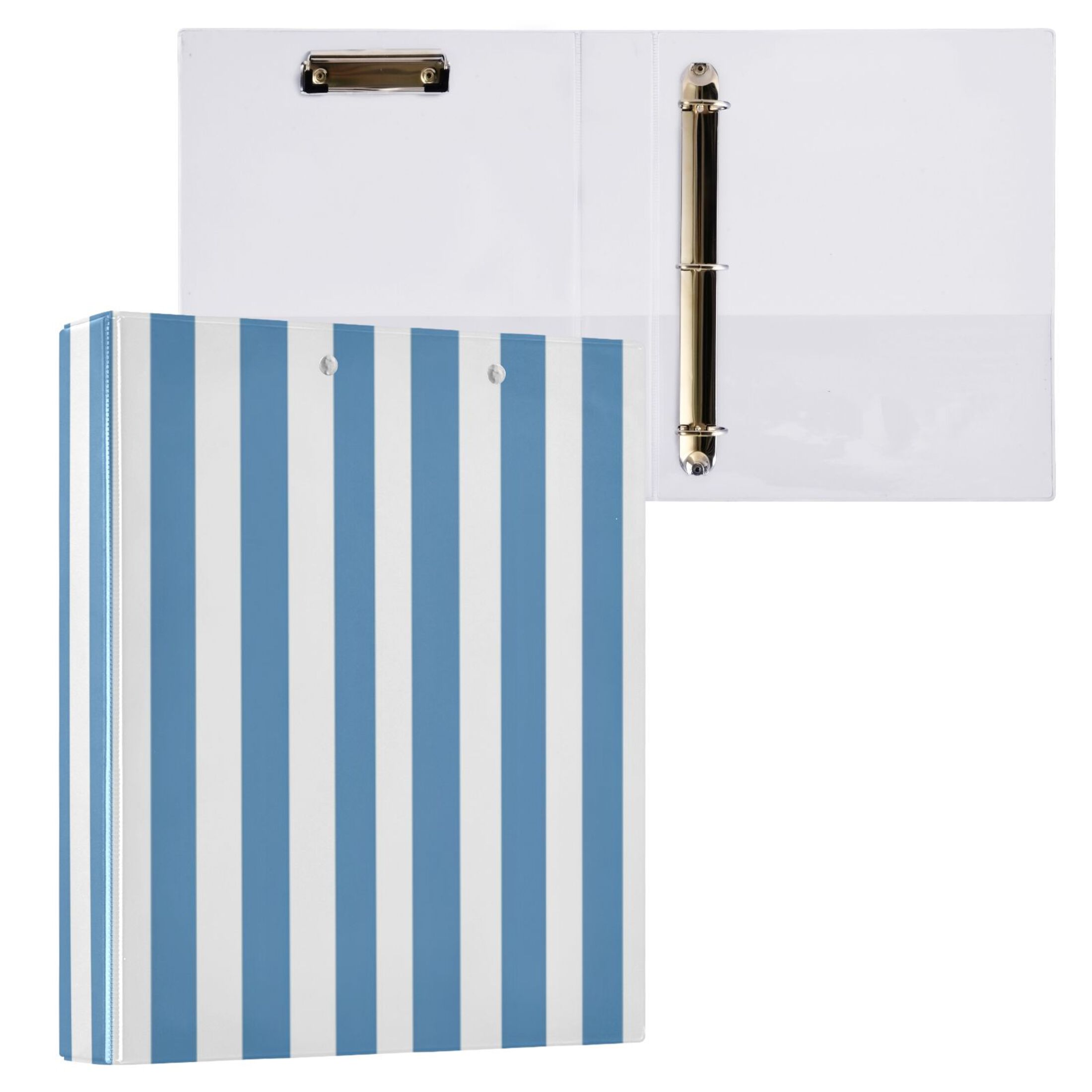 Blue-white Narrow Stripes Round Ring Binder 3 Rings 1.5" Capacity File ...