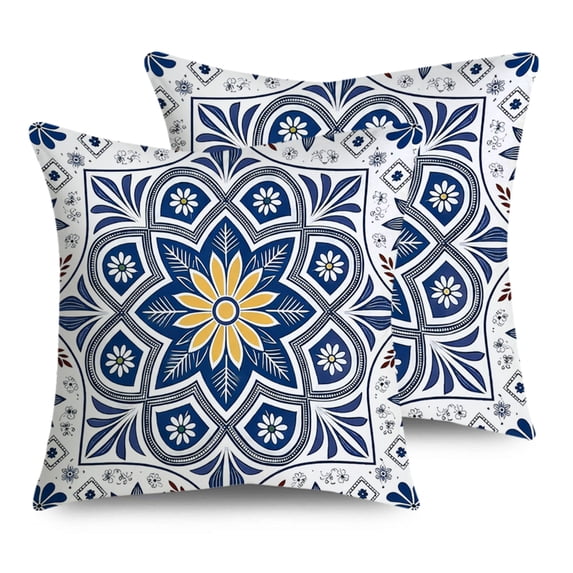 Blue, white and yellow flower pattern four seasons pillow cover bedding ...