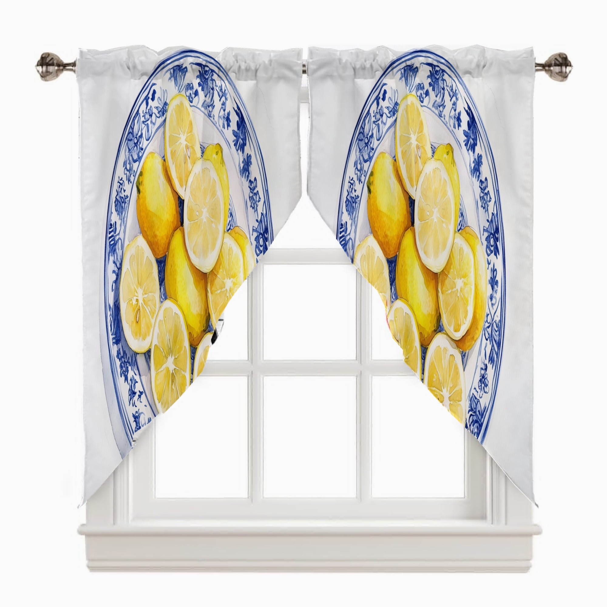 Blue and white floral pattern bowl with lemons Swag Valance Curtains ...