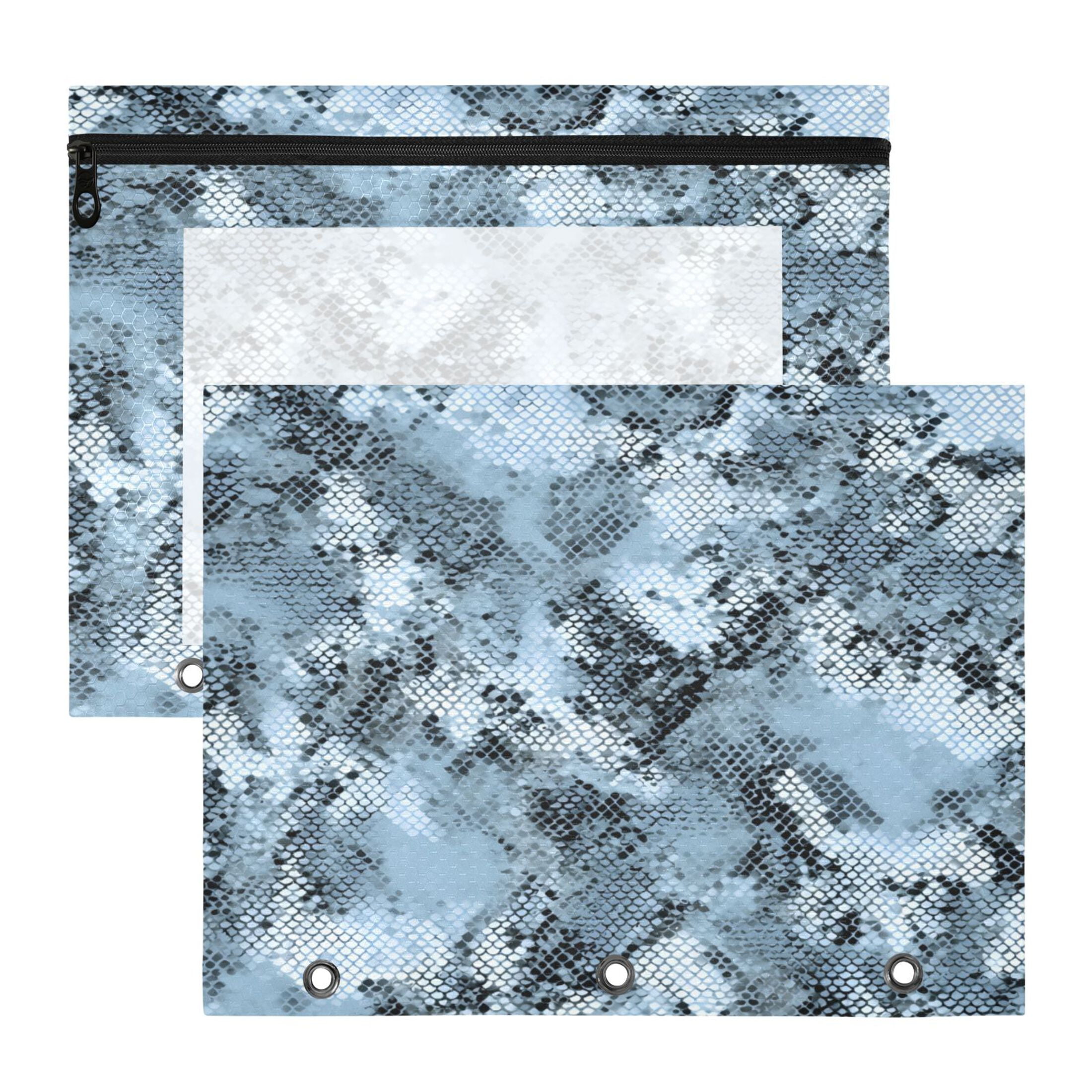Blue with Black Snake Skin 3-Ring Binder Pouches A4 Size Zipper Pocket ...