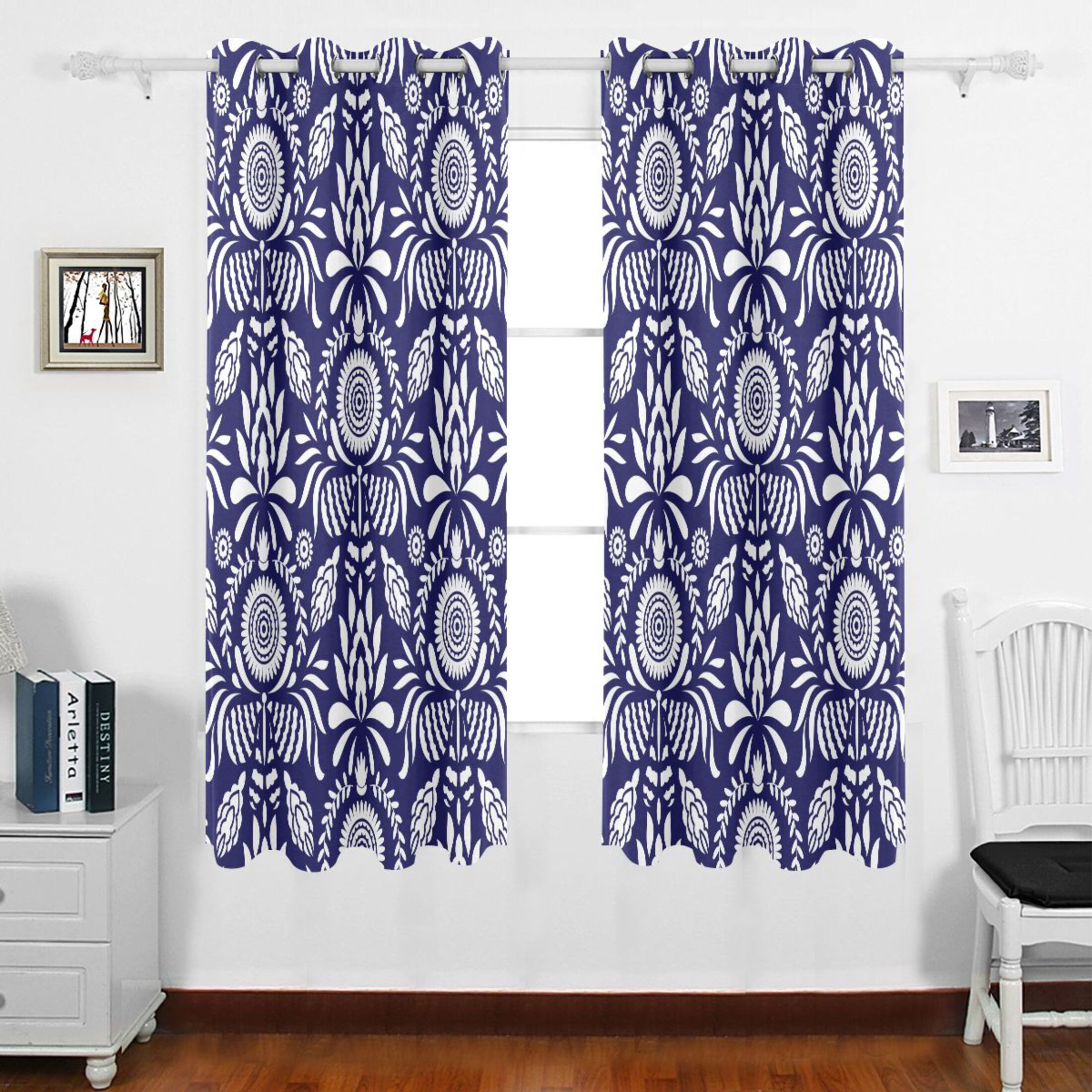 Blue with Butterflies and Flowers Grommet Blackout Curtains Thermal ...