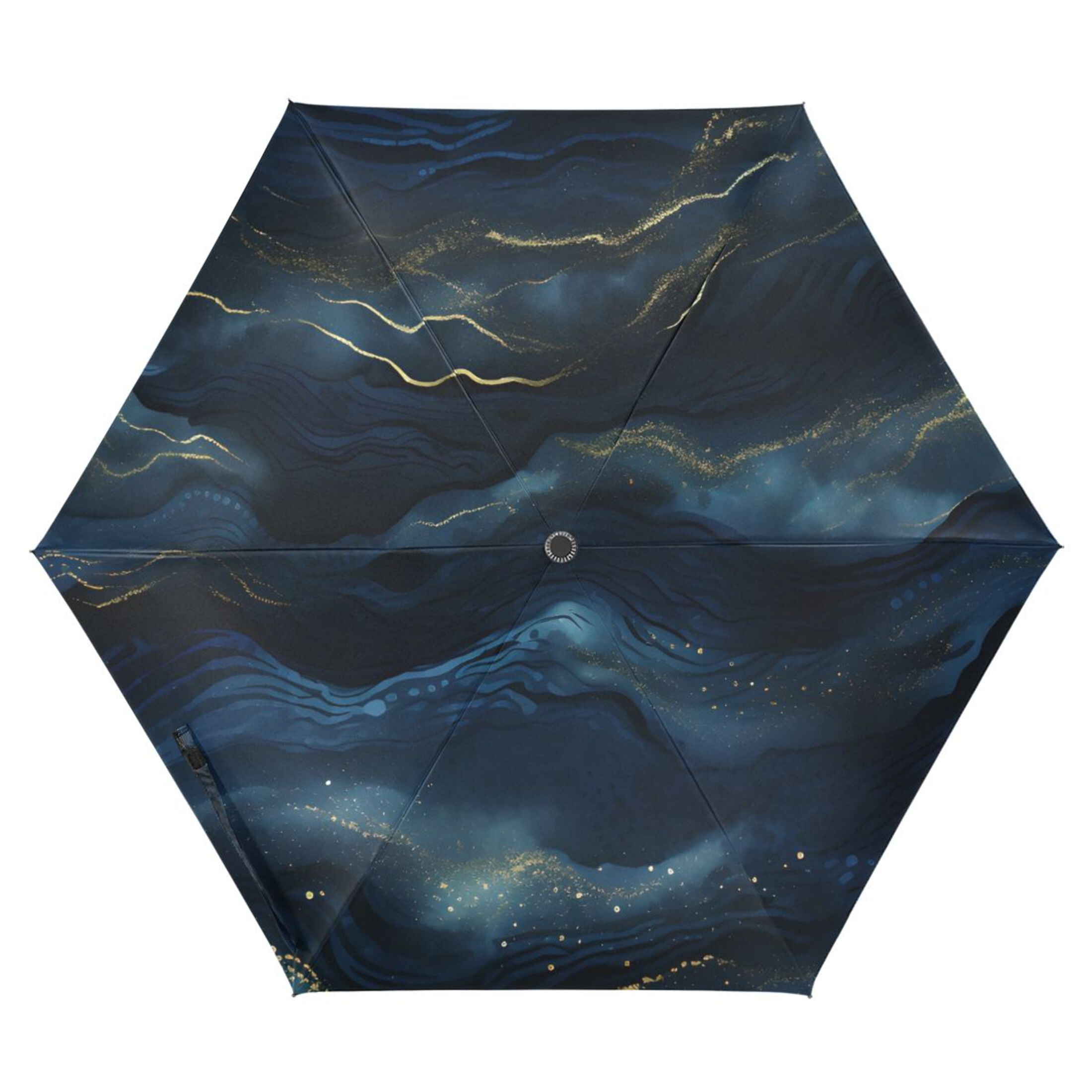Blue with Golden Marble UPF 50+ Compact Folding Umbrella for Rain ...