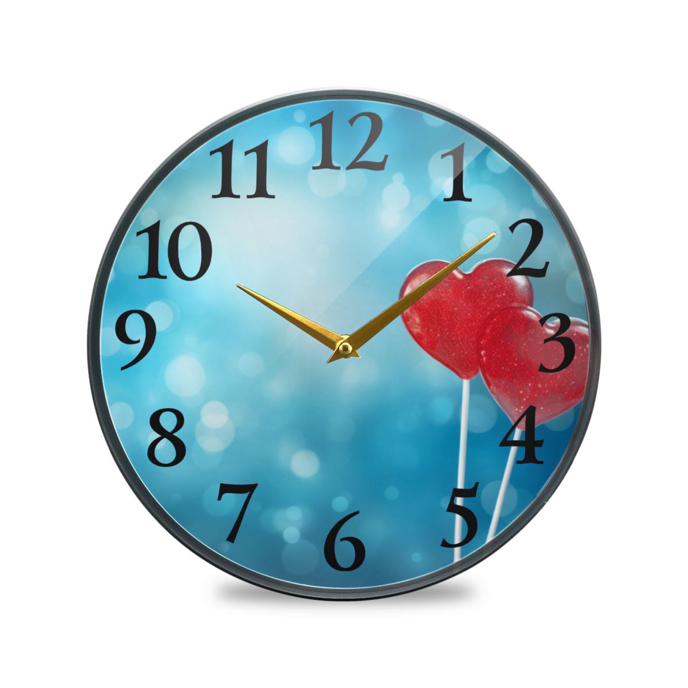 Blue with Heart Wall Clocks Battery Operated 9.5 Inch Round Clock ...