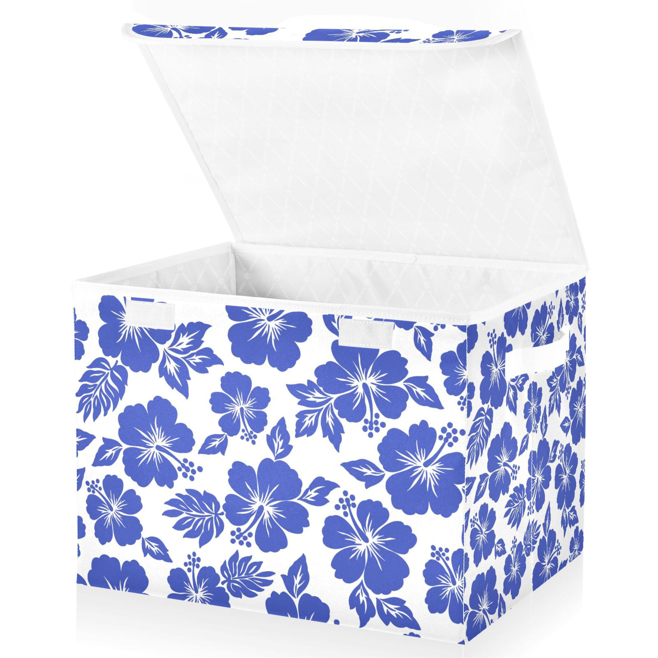 Blue with Hibiscus Large Lidded Storage Bin Foldable Storage Boxes ...