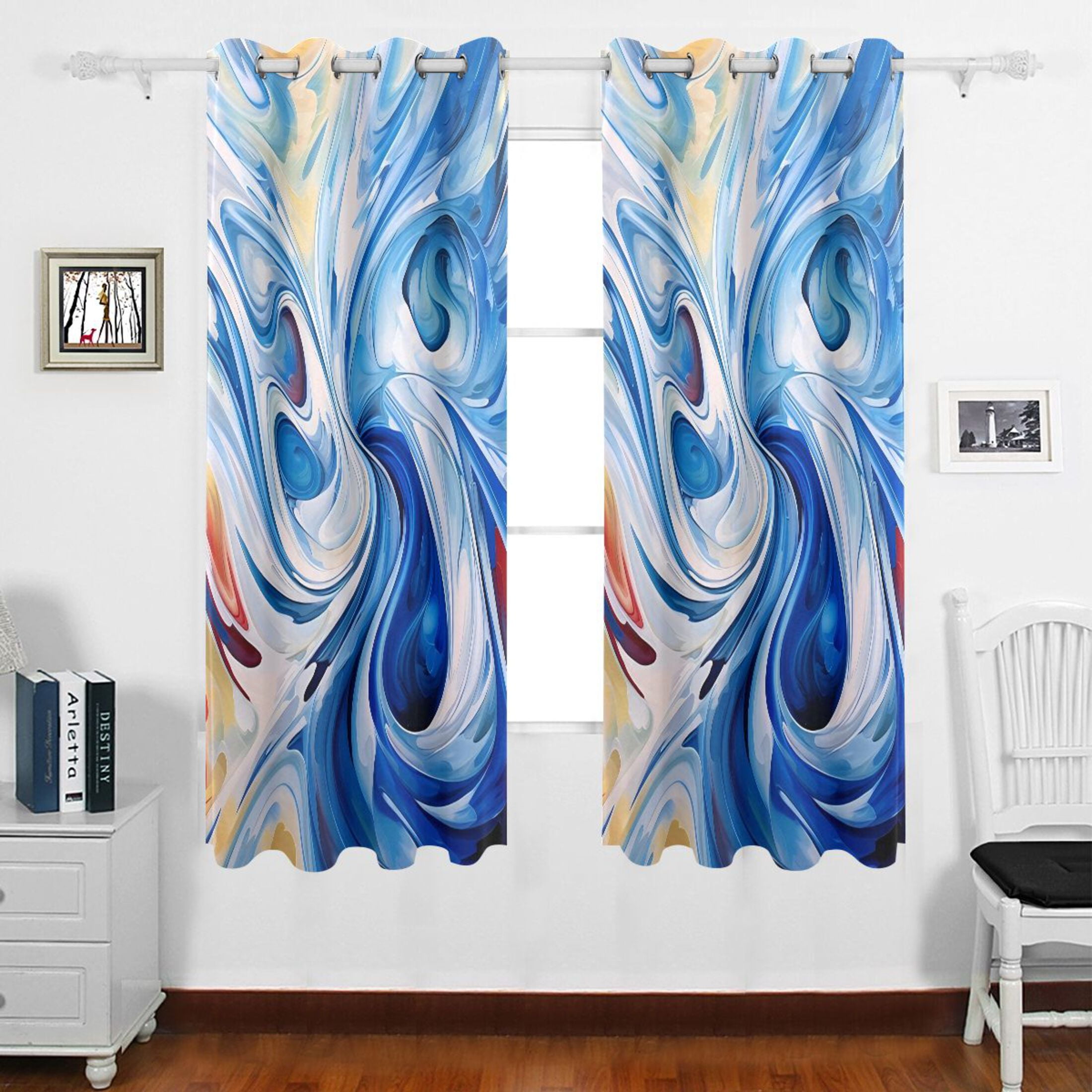 Blue with Liquid Grommet Blackout Curtains Thermal Insulated Window ...