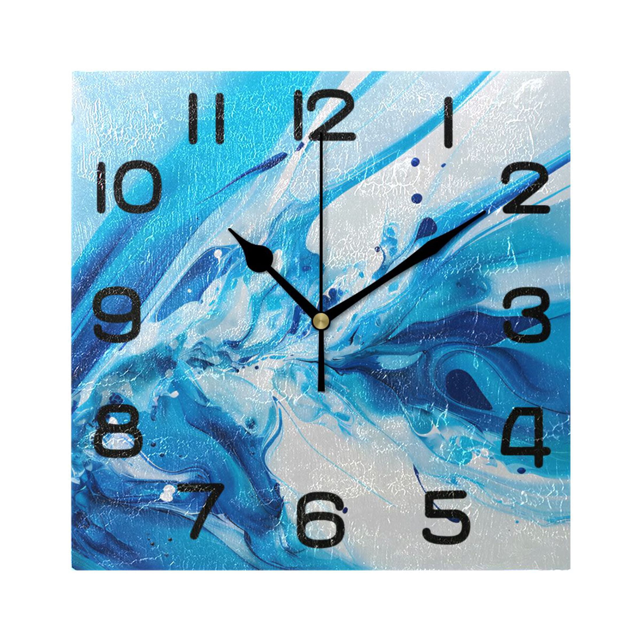 Blue with Liquid Wall Clock Square Silent Non-Ticking Battery Operated ...