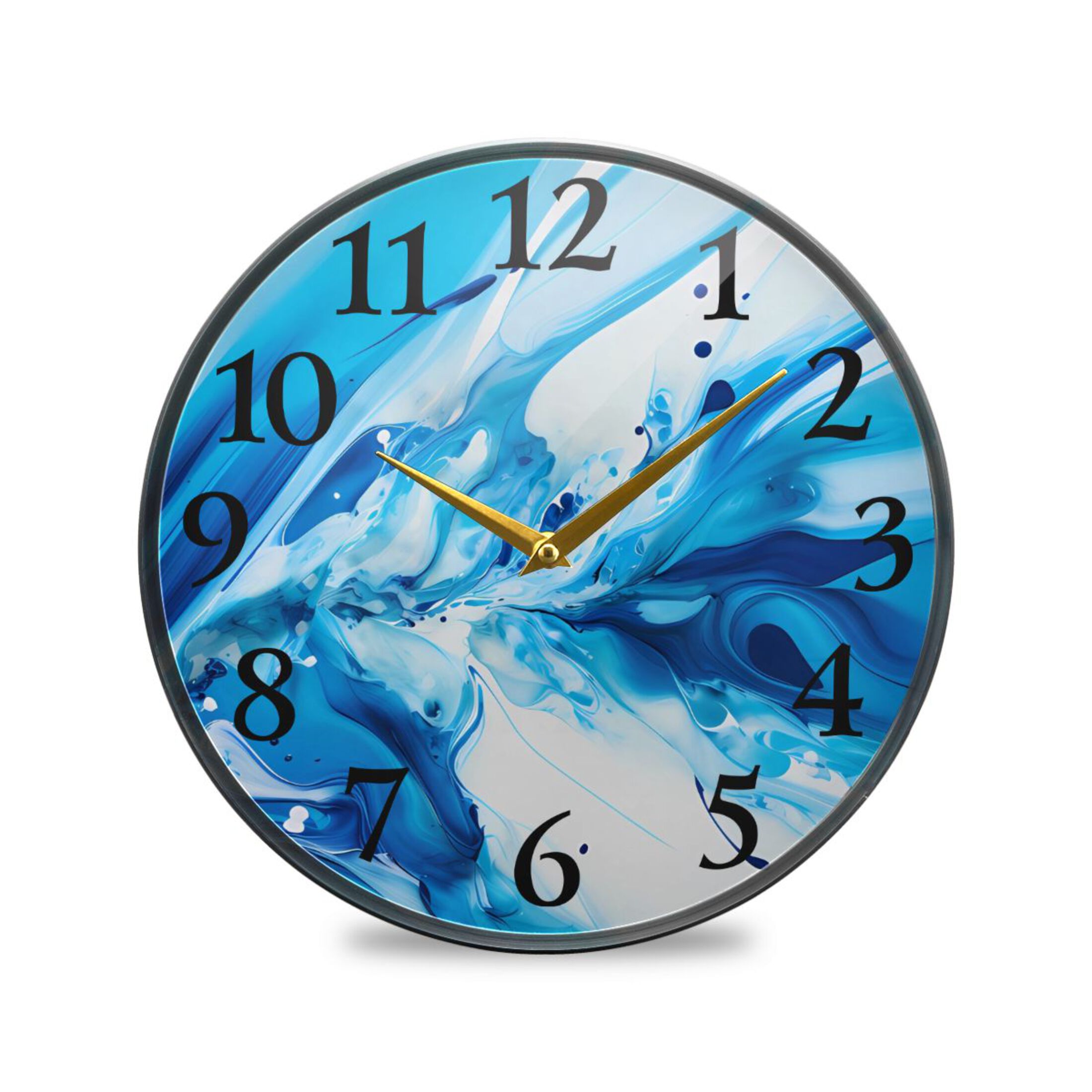 Blue with Liquid Wall Clocks Battery Operated 9.5 Inch Round Clock ...