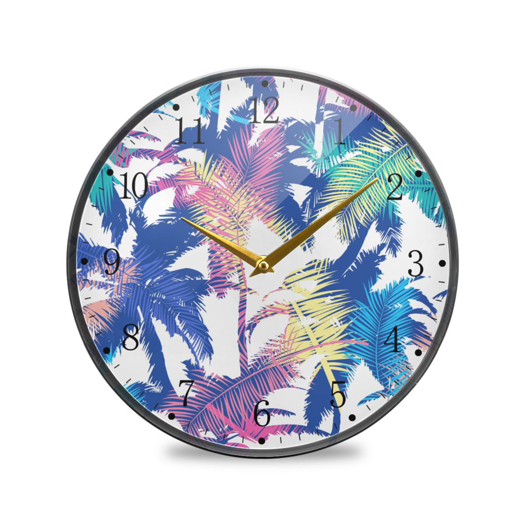 Blue with Palm Trees Acrylic Wall Clocks Quiet Round Clock Battery ...