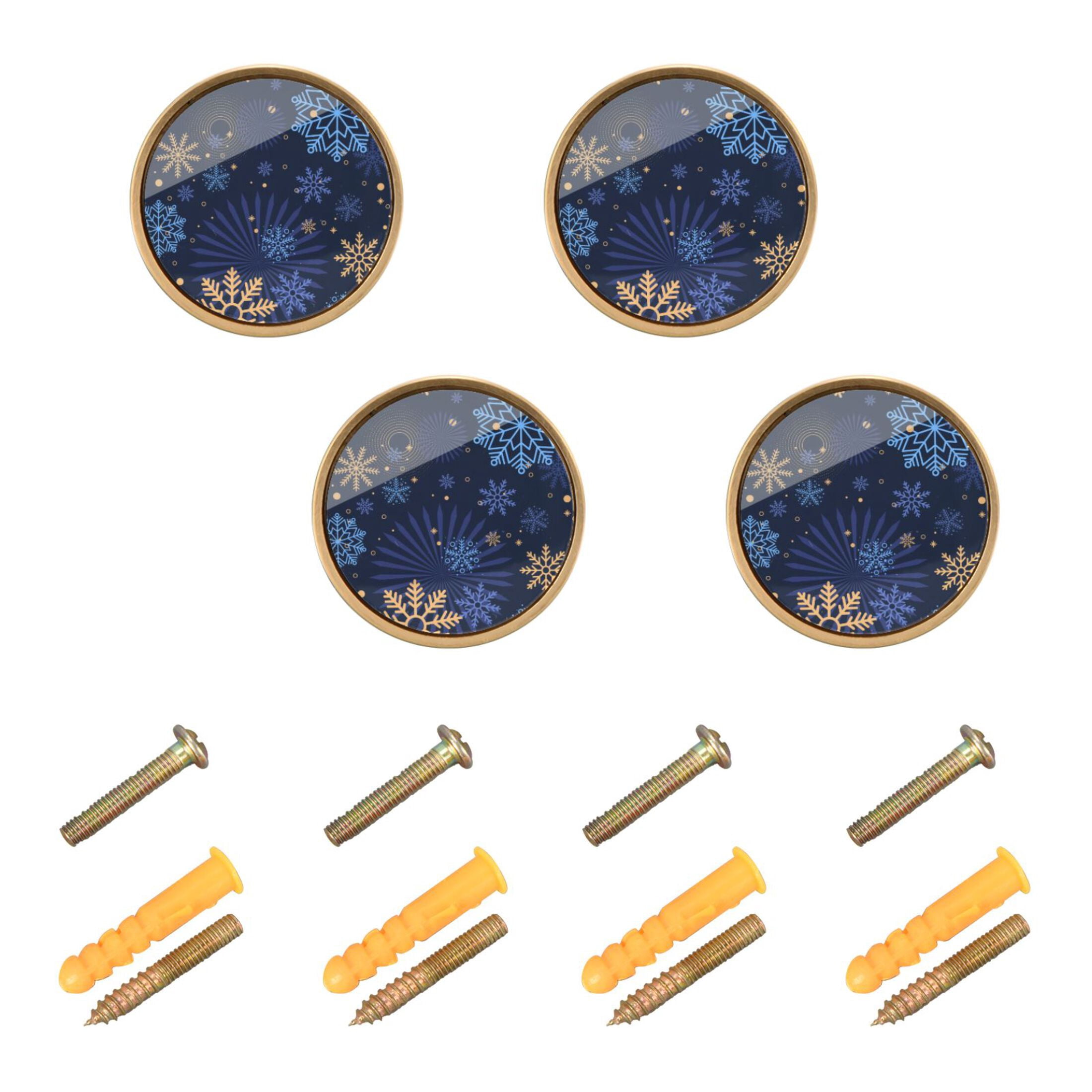 Blue with Snowflakes Cabinet Knobs Kitchen Drawers Knobs Door Round Pulls Knob Handles Dresser ...