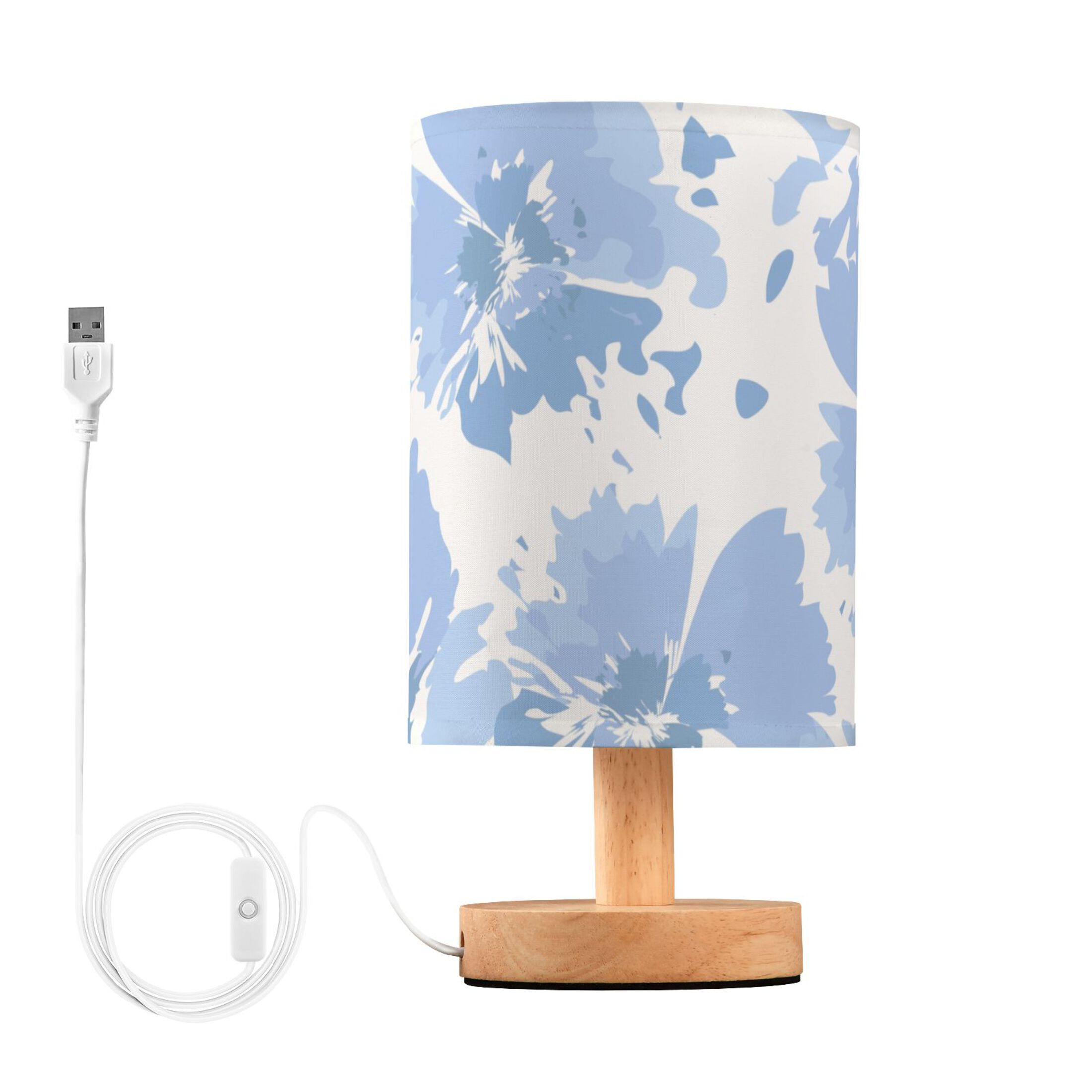 Blue with Tie Dye Pattern Bedside Table Lamp LED Warm Lights with USB ...