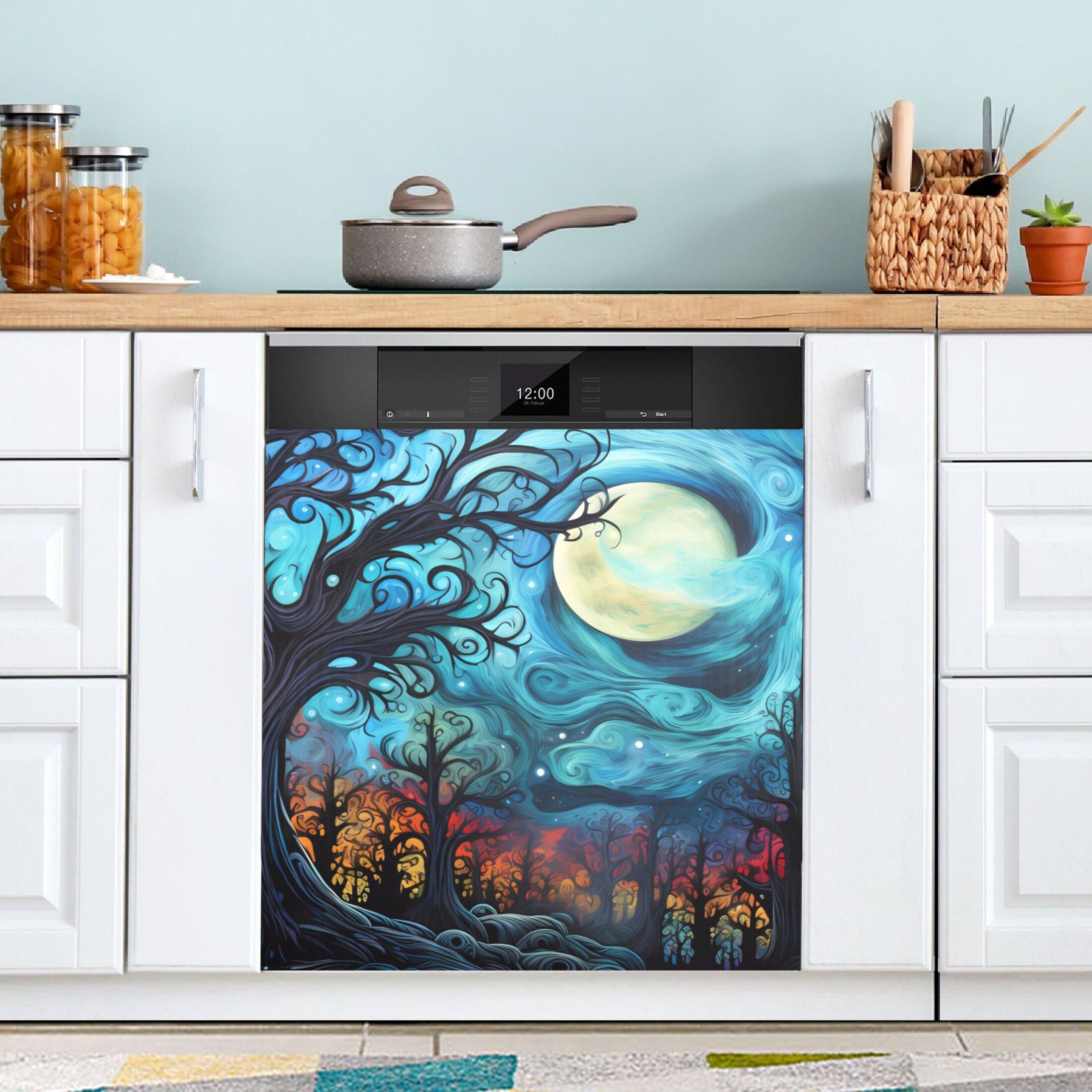 Blue with Tree Magnetic Dishwasher Cover Magnet Refrigerator Dishwasher ...
