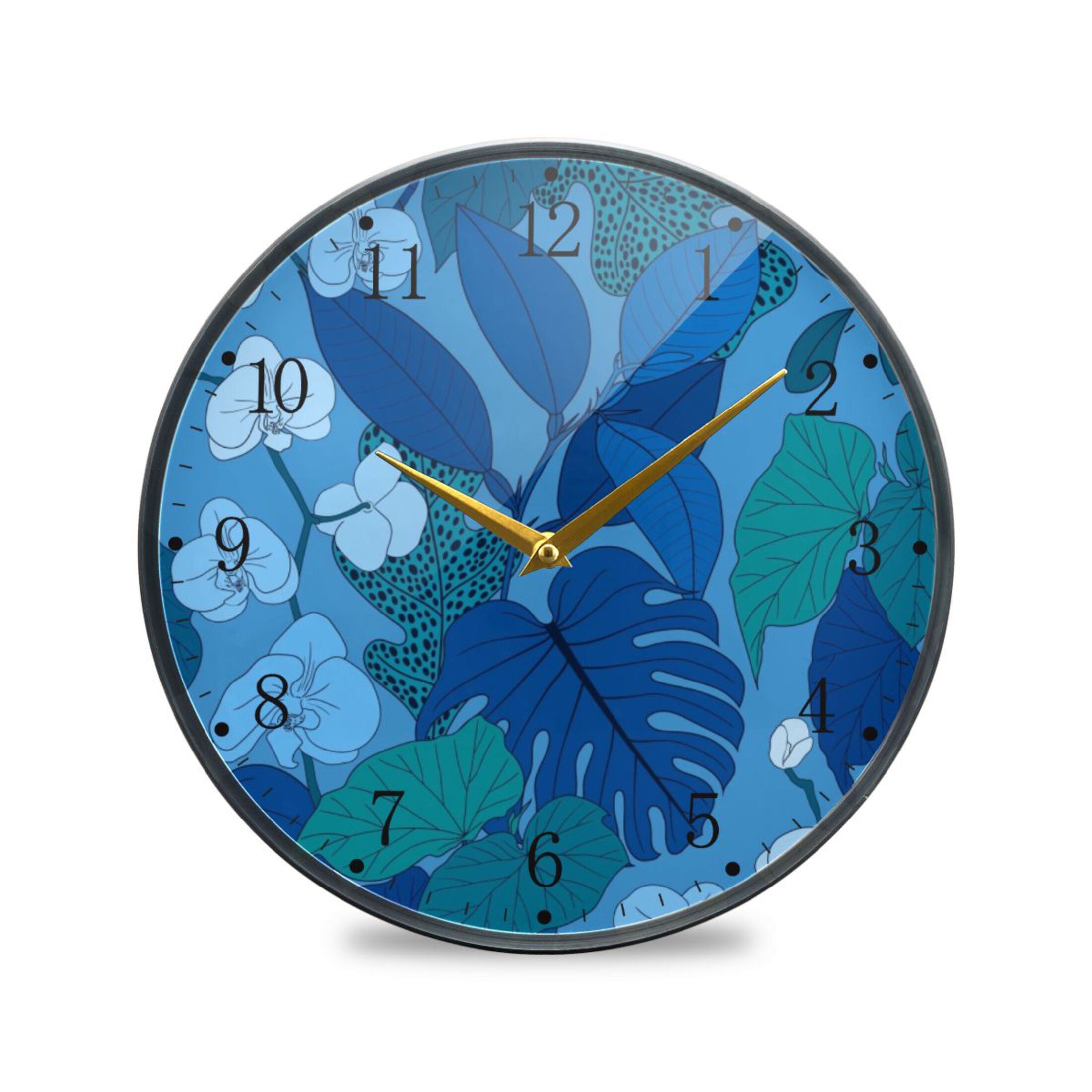 Blue with Tropical Flowers Acrylic Wall Clocks Quiet Round Clock ...