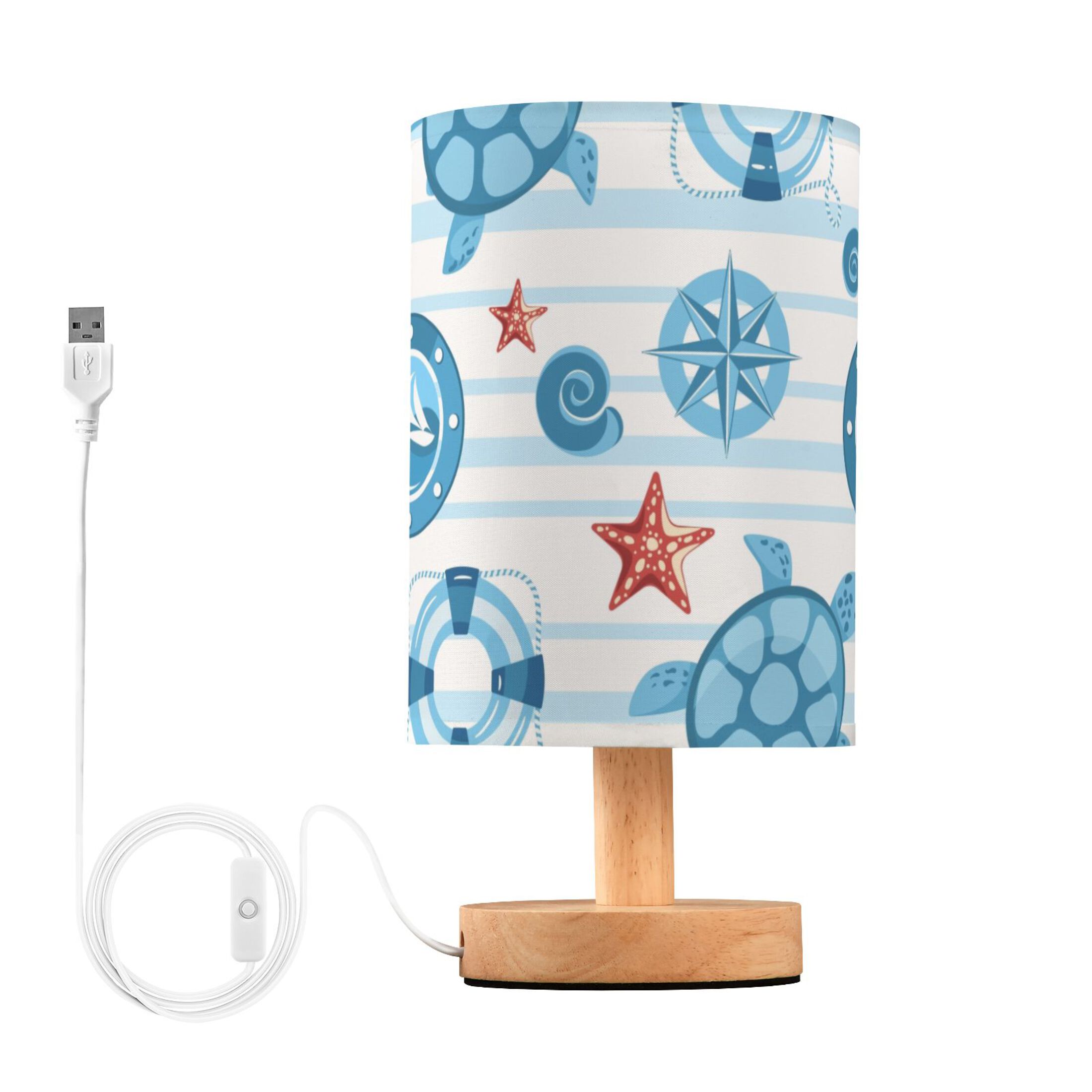 Blue with Turtles Bedside Table Lamp LED Warm Lights with USB Charging ...