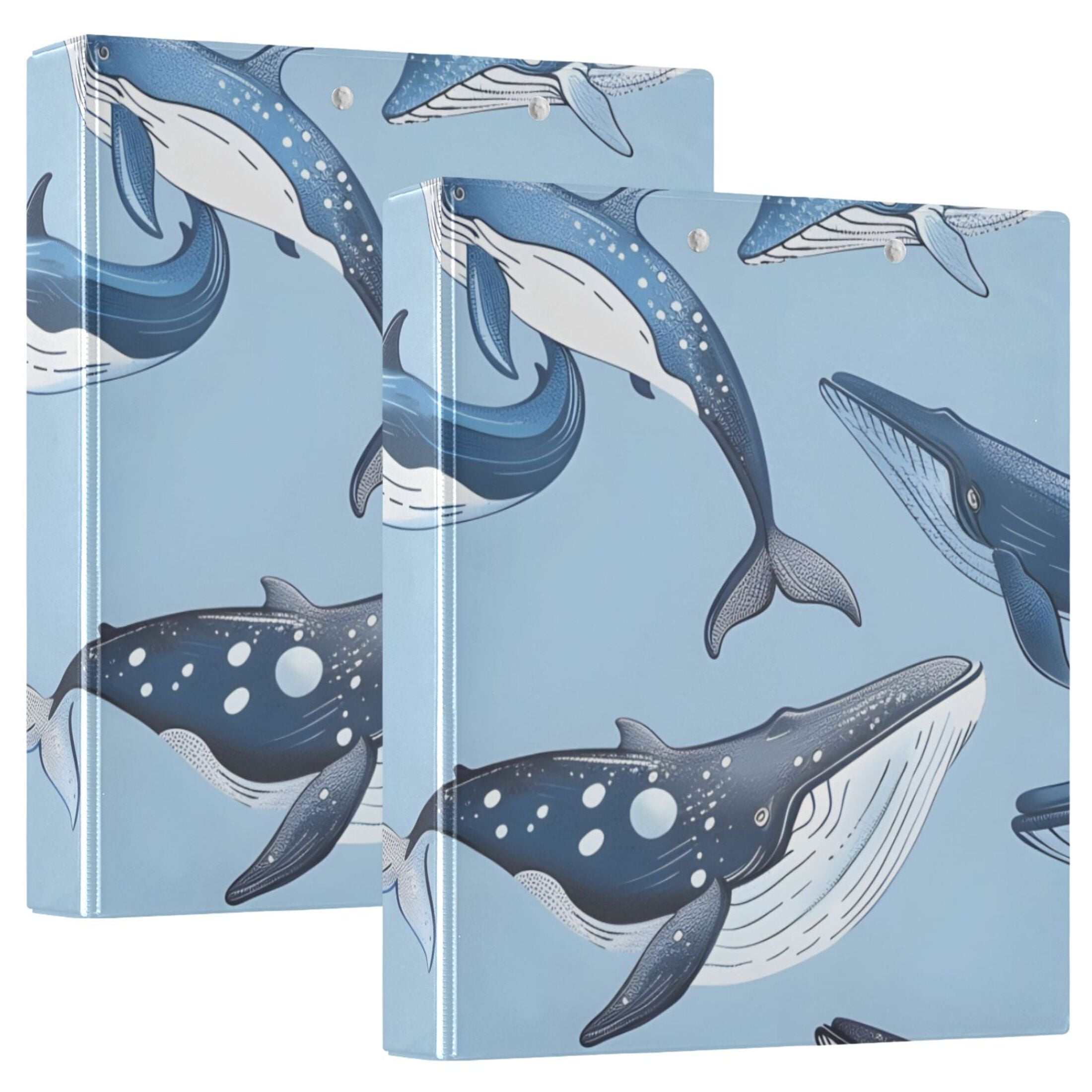 Blue with Whales 3 Ring Binders 1.5 inch Hardcover File Folders with ...
