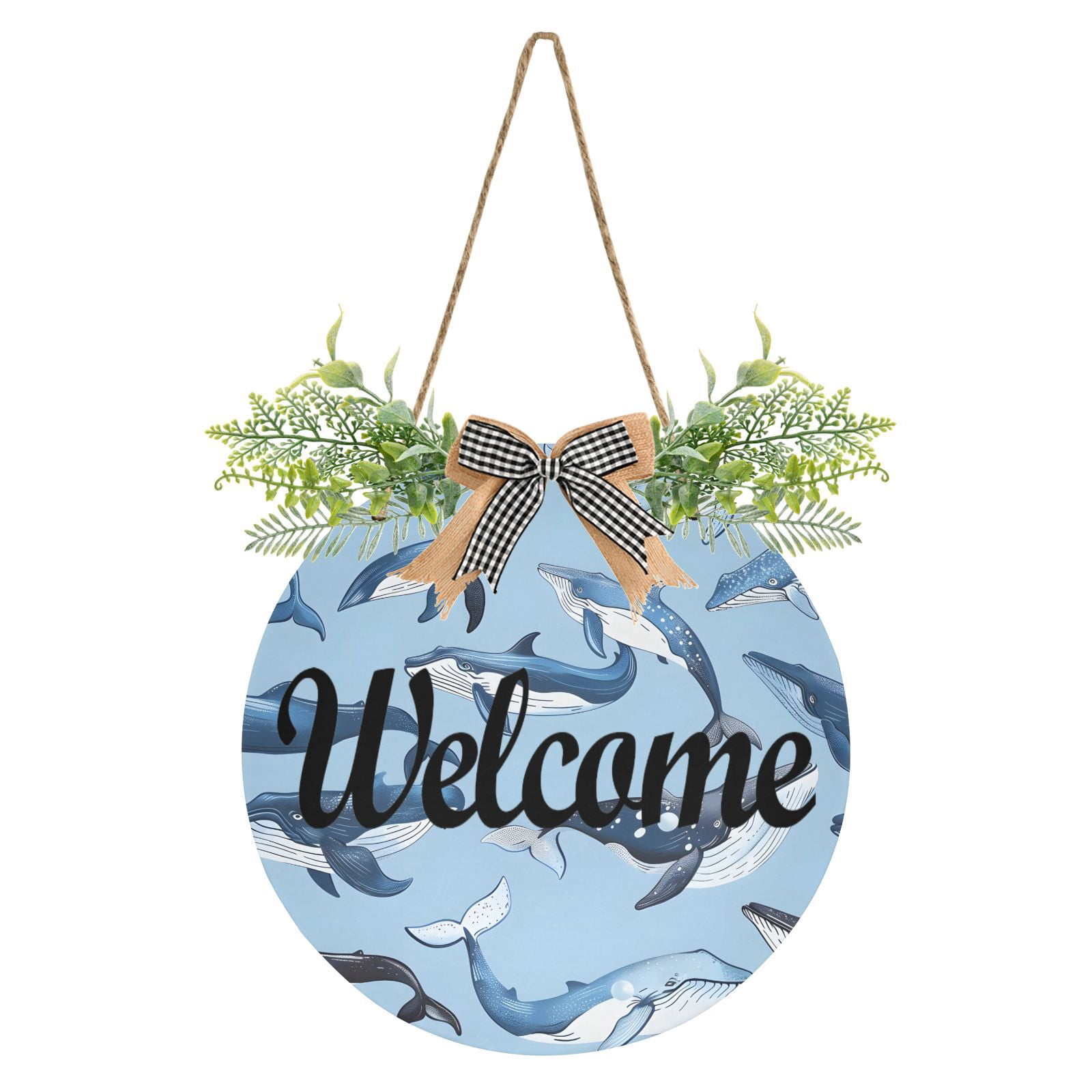 Blue with Whales Welcome Sign for Front Door Wreath Door Sign for ...